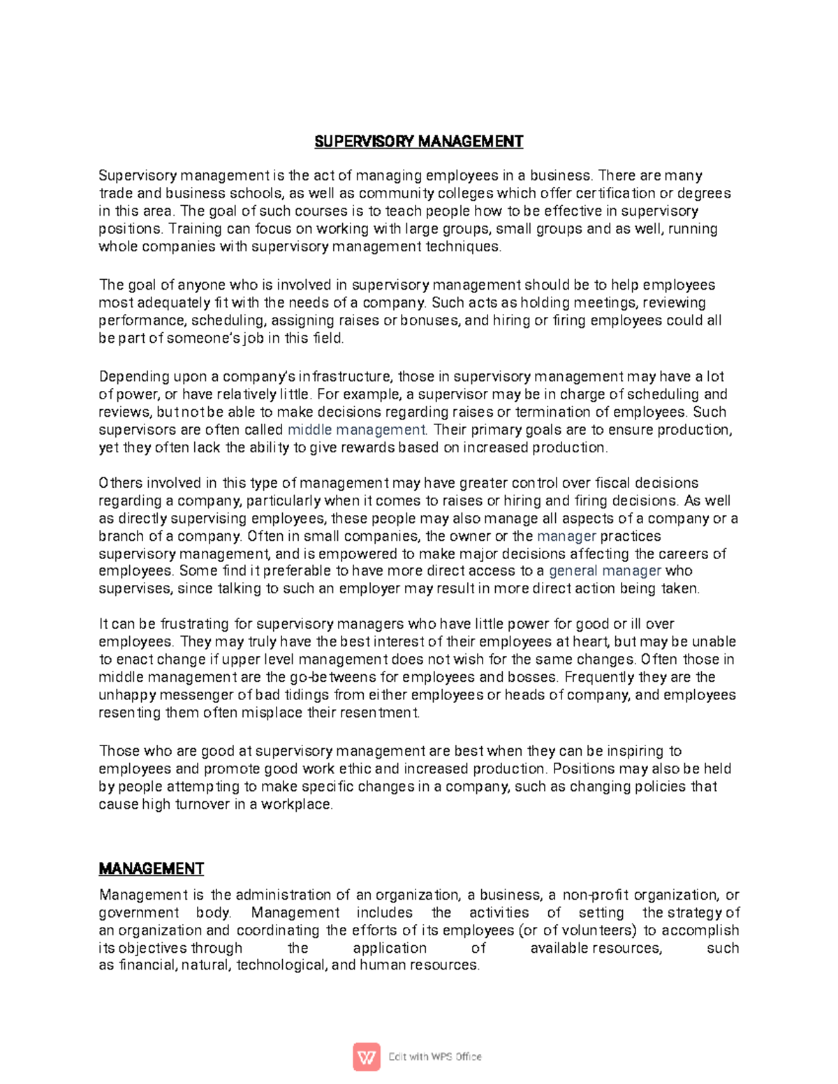 Lecture Notes Supervisory Management - SUPERVISORYMANAGEMENT - Studocu