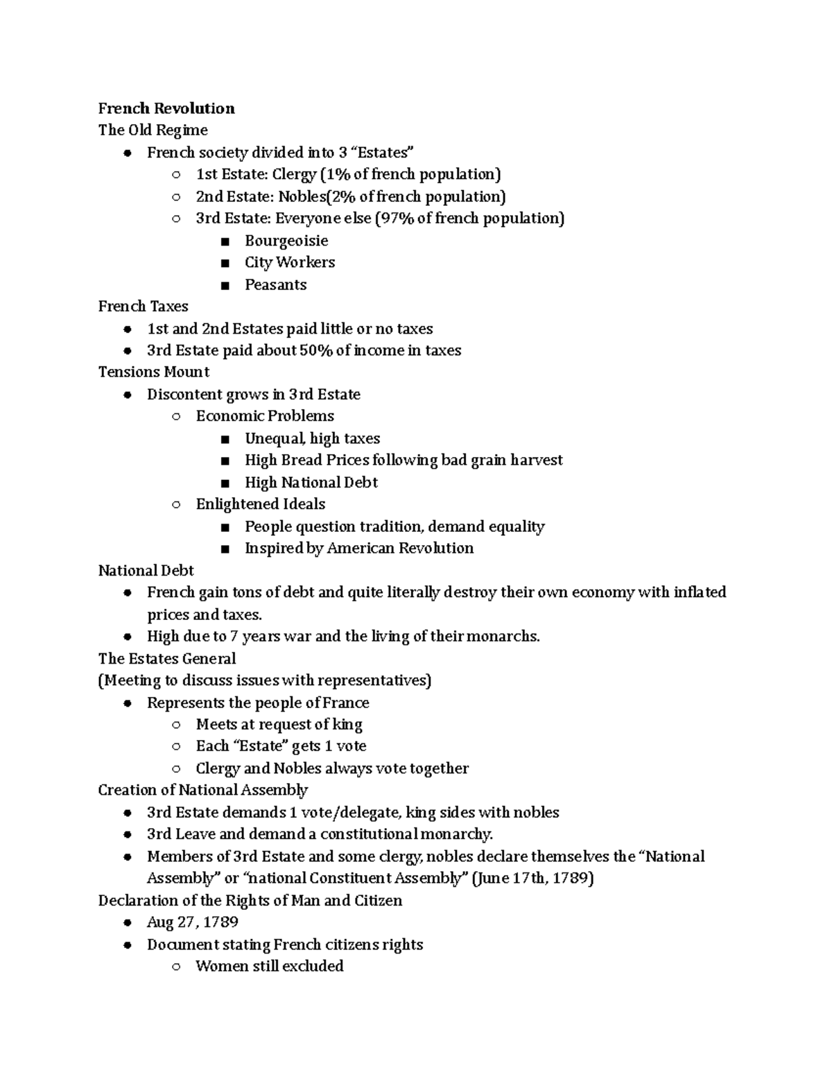 Euro History Chapter 2 - French Revolution The Old Regime French ...