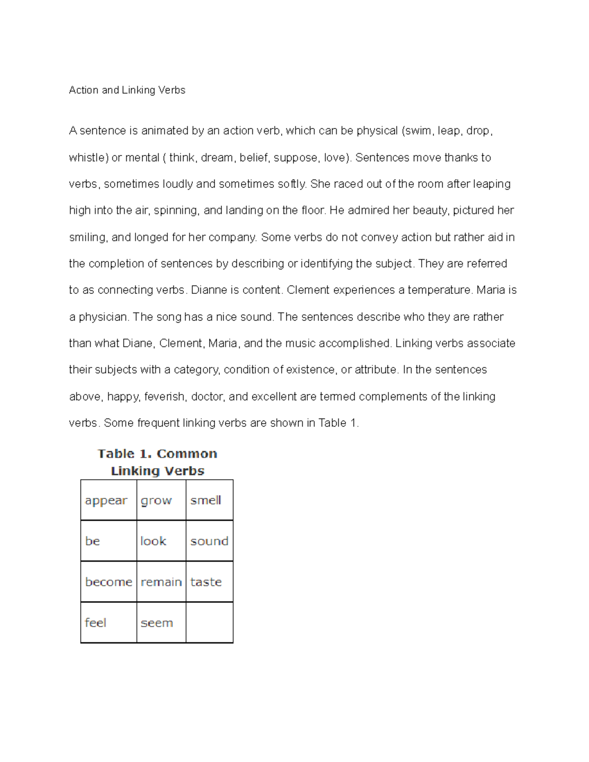 English I Notes Action Verbs and Linking Verbs - Action and Linking ...