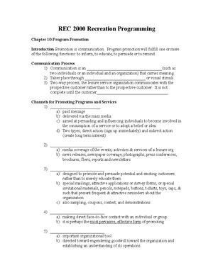 Chpt. 7 notes, students - REC 2000 Recreation Programming Chapter 7 ...