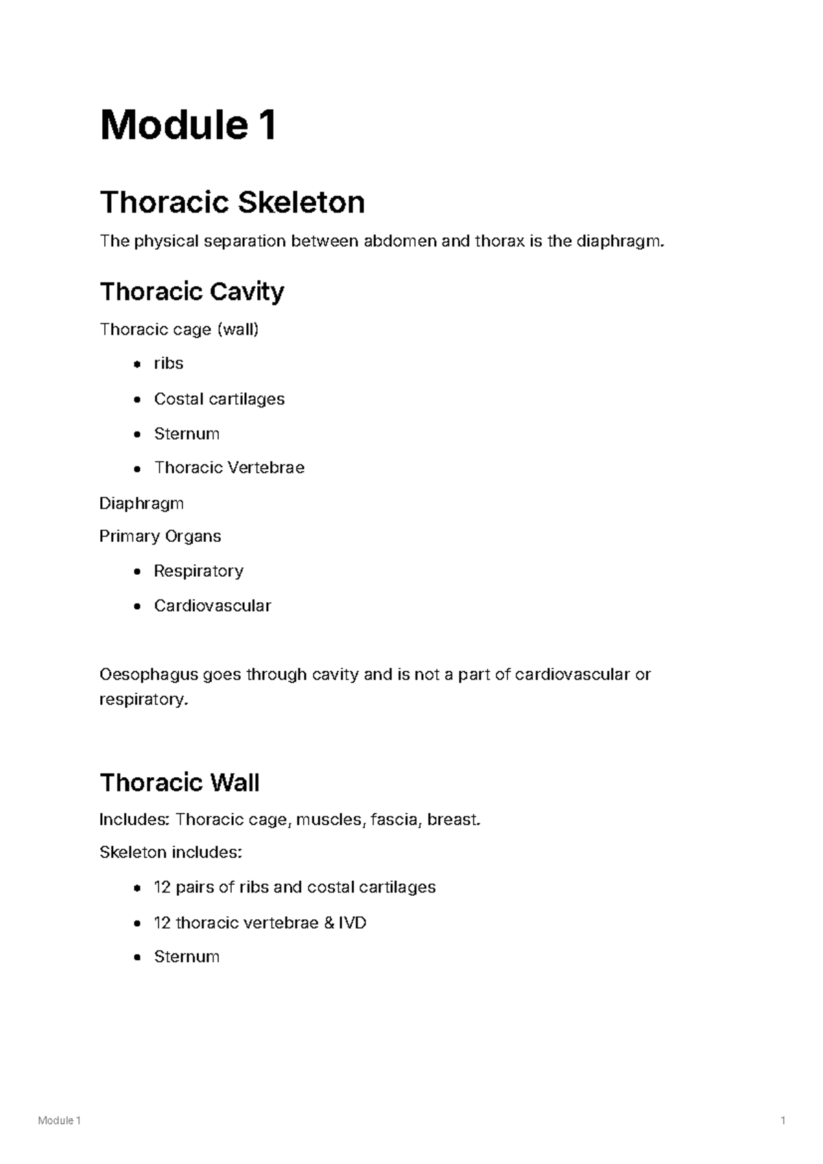 A&t 1 - Lecture notes - Module 1 Thoracic Skeleton The physical ...