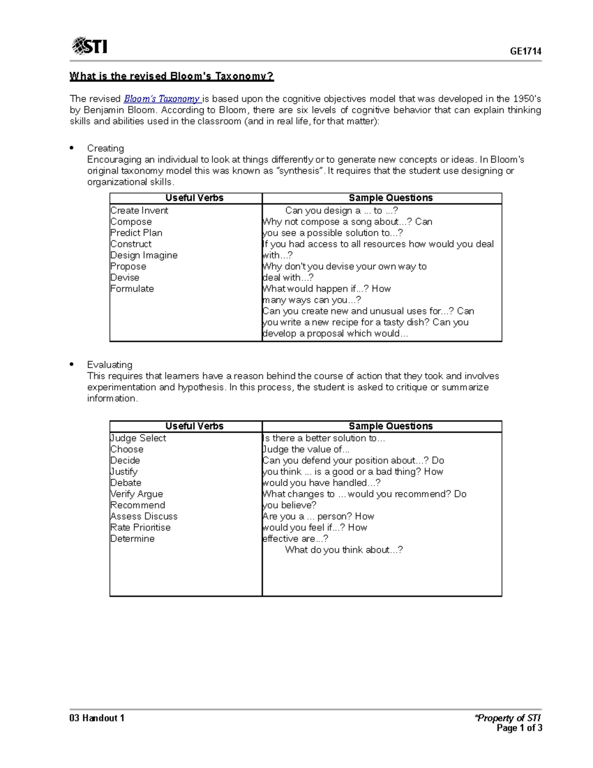 03 Handout 16 - Midterm - GE 03 Handout 1 *Property of STI Page 1 of 3 ...