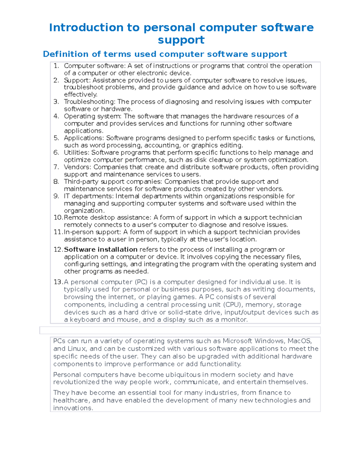 Introduction TO Personal Computer Software Support - Introduction to ...