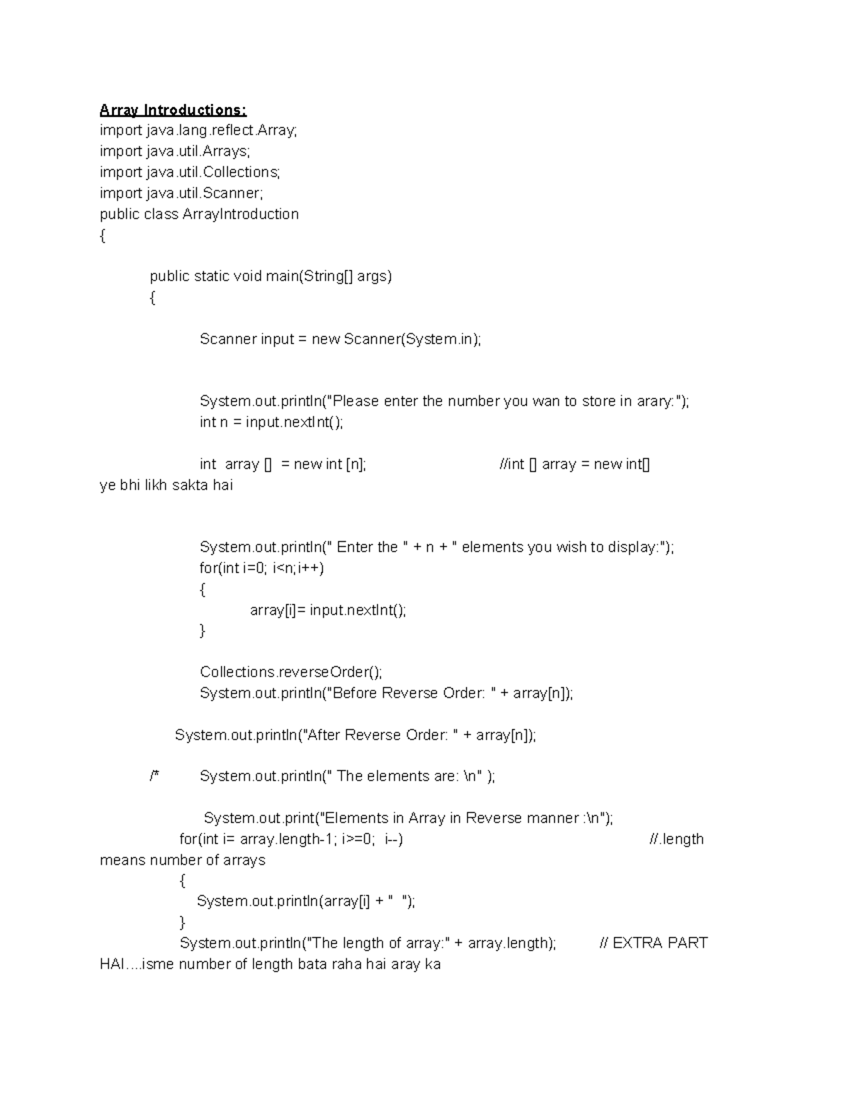 WK05 Lab solutions - n/a - Array Introductions: import java.lang.reflect; import java.util ...