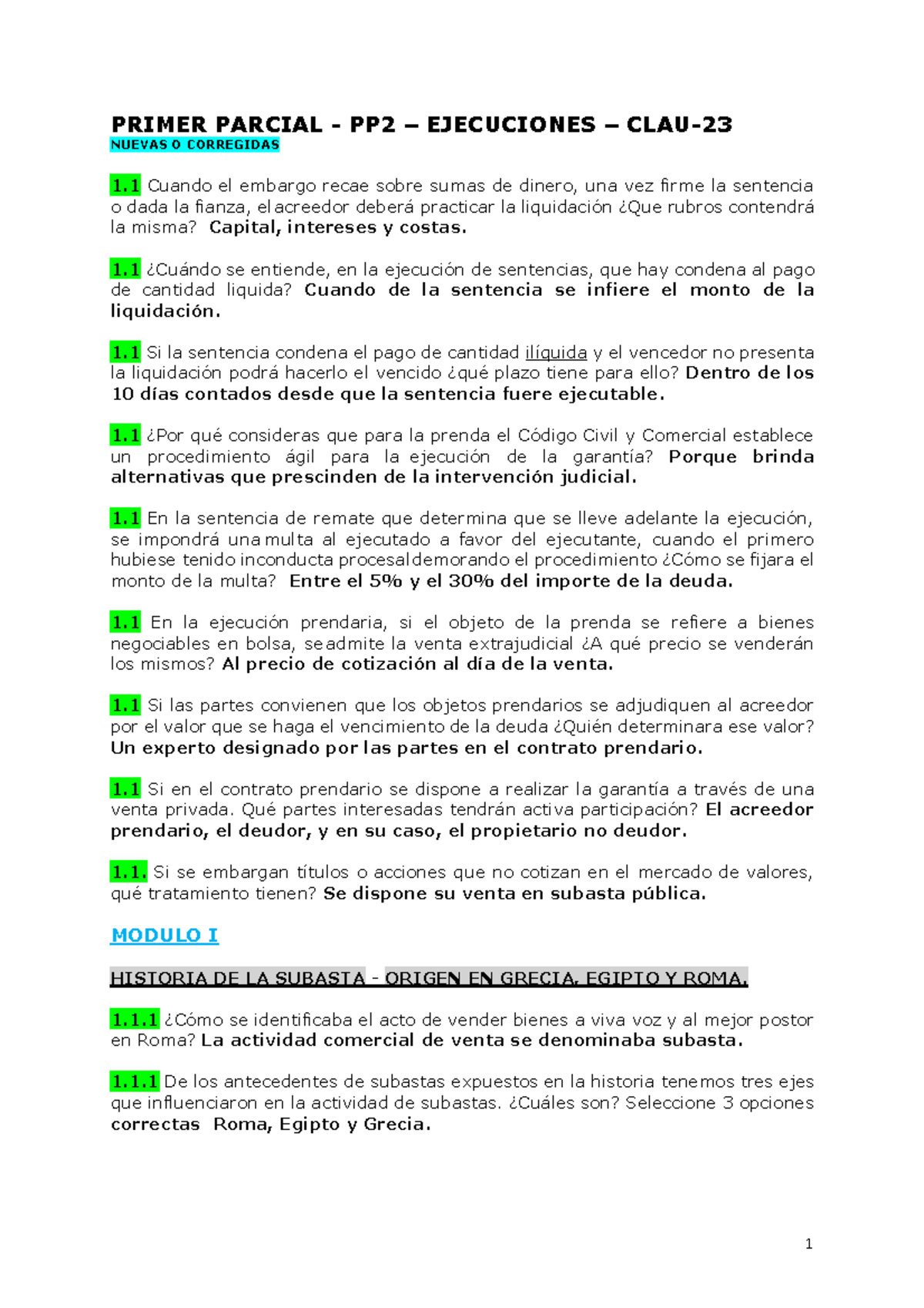 Preguntero Primer Parcial Claudia Completo 23 - PRIMER PARCIAL - PP2 – EJECUCIONES – CLAU ...