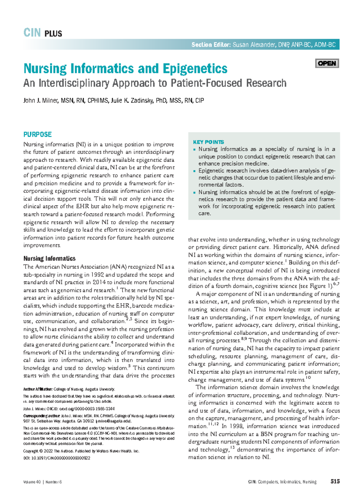 Cin-40-515 - Nursing Informatics and Epigenetics An Interdisciplinary Approach to Patient ...