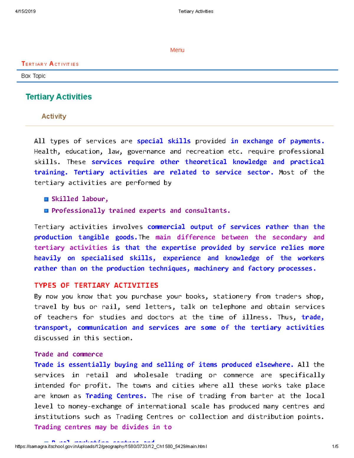 Tertiary Activities - Health, education, law, governance and recreation ...