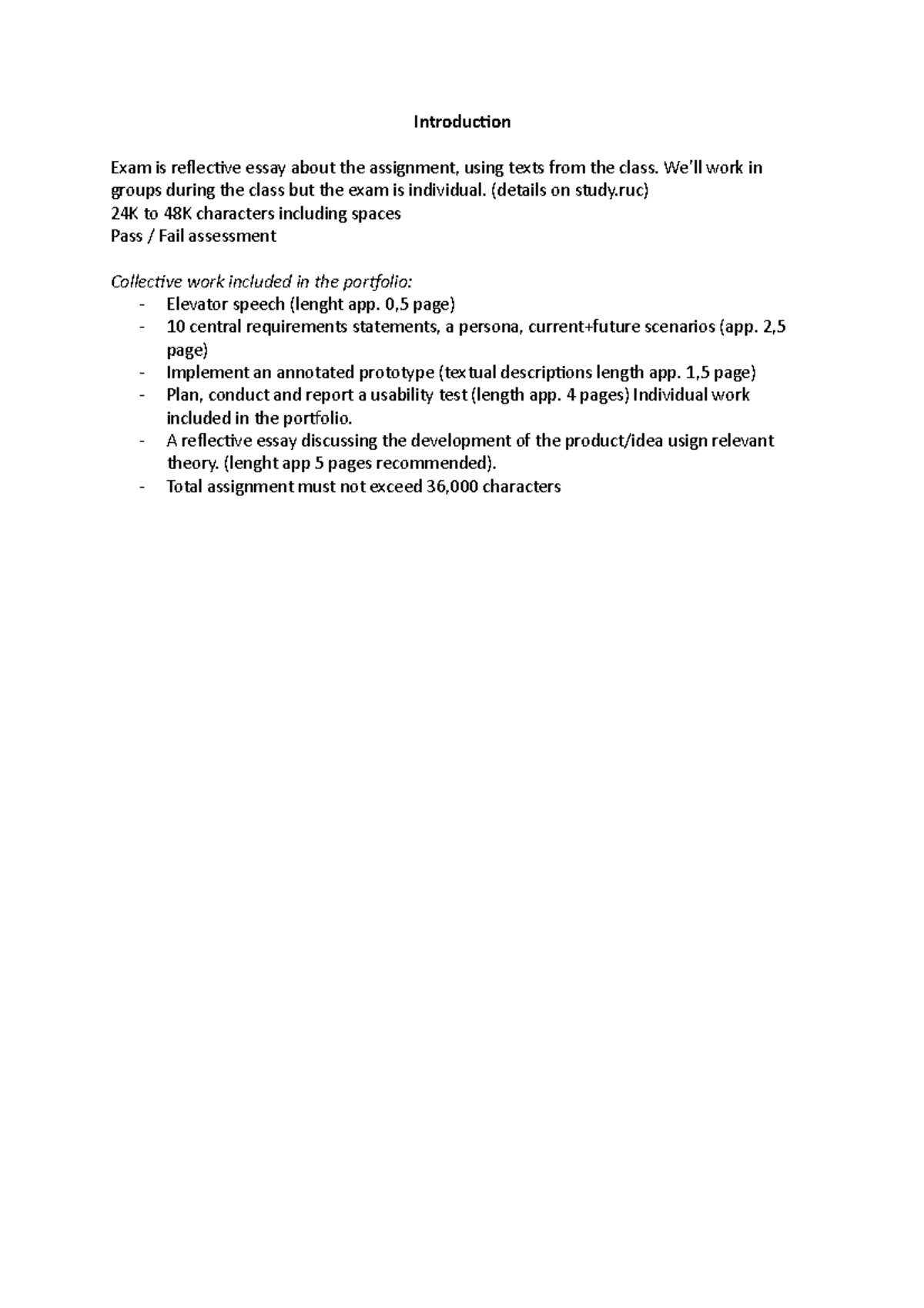 8 - Introduction class - Introduction Exam is reflective essay about ...