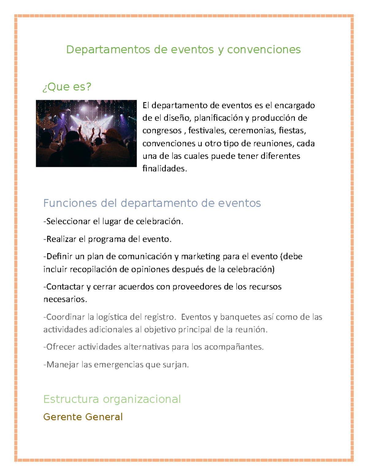 Departamentos de eventos y convenciones - Funciones del departamento de ...