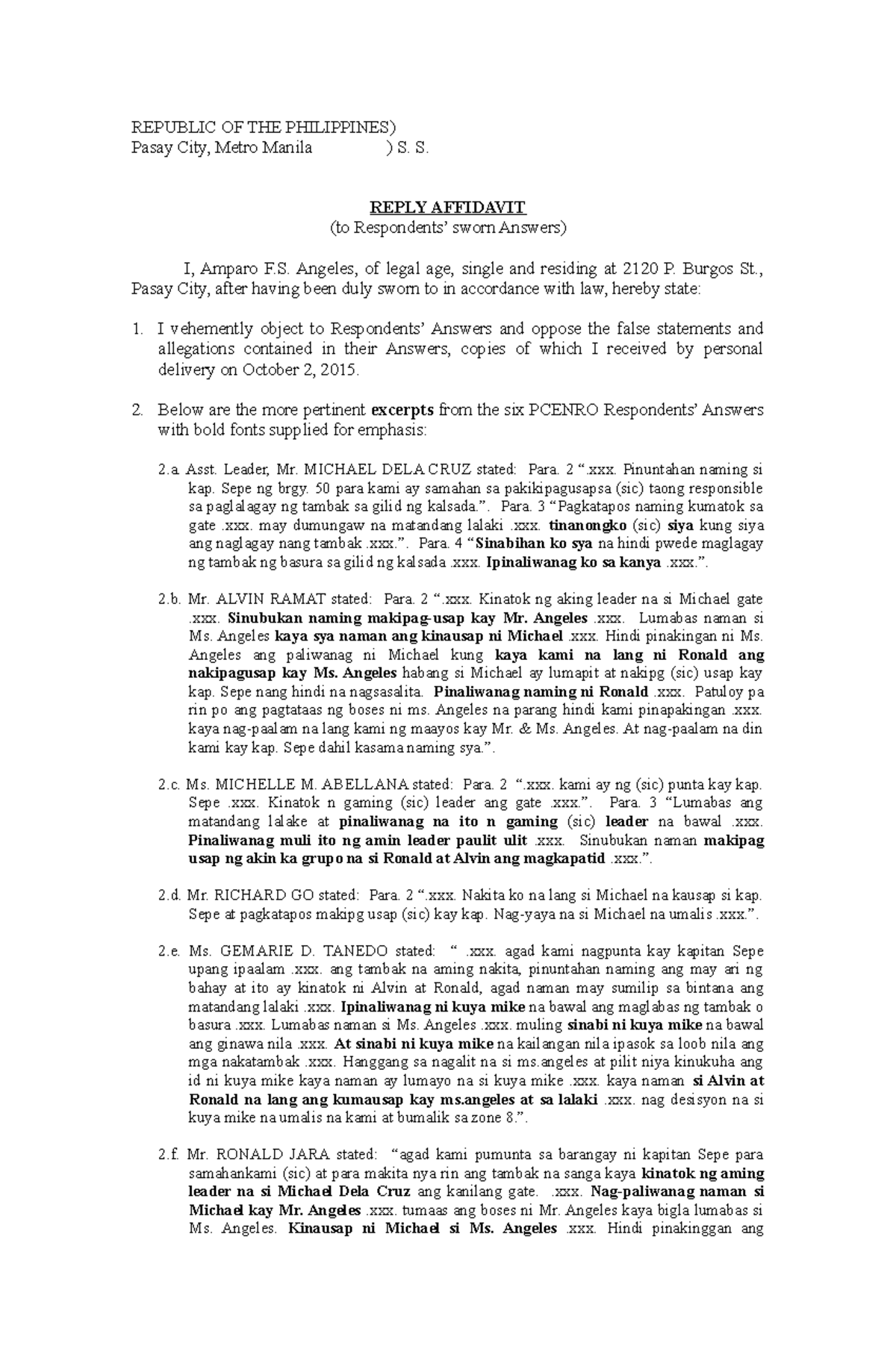 Redball Reply - REPUBLIC OF THE PHILIPPINES) Pasay City, Metro Manila ...