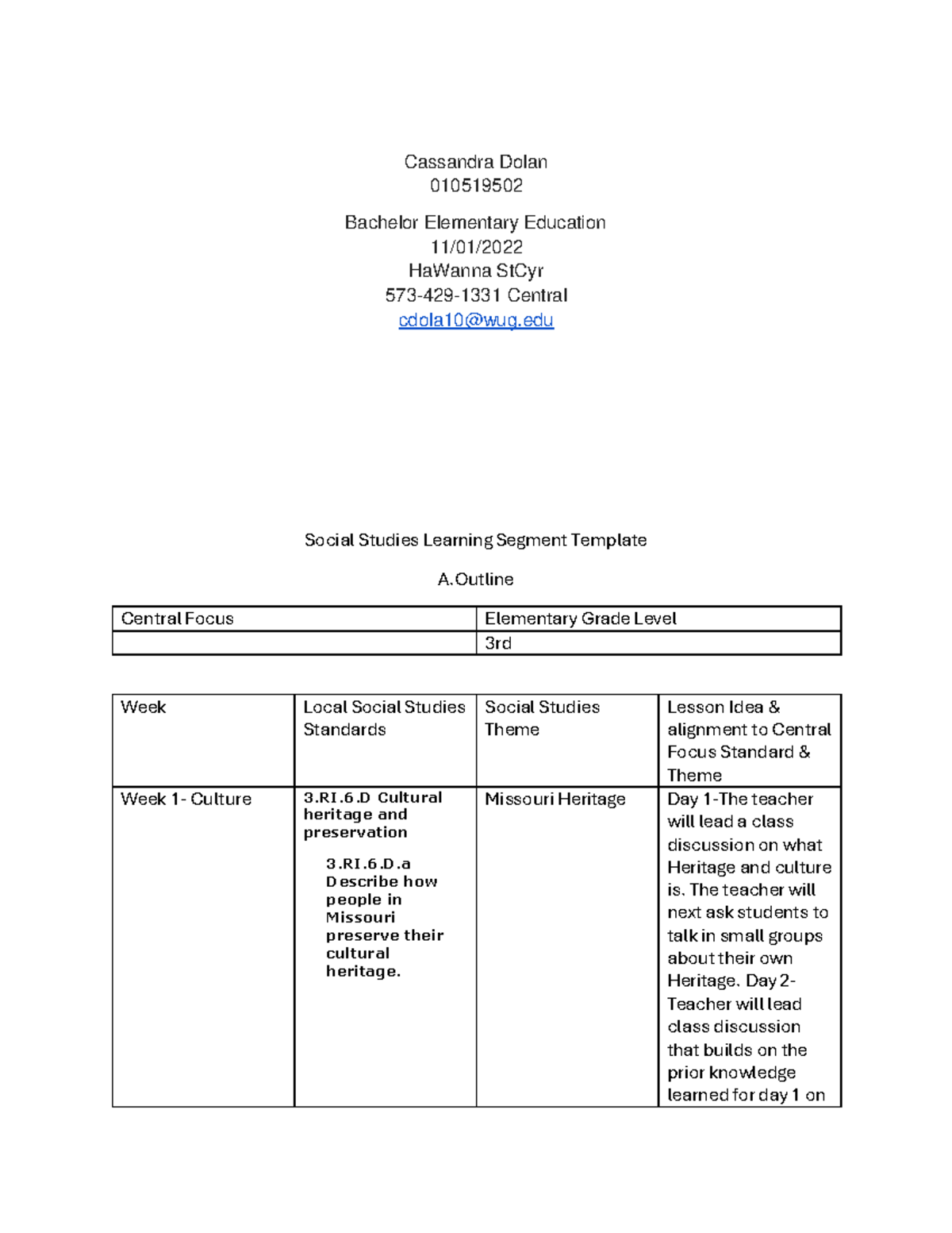 Social Studies Learning Segment Template - Cassandra Dolan 010519502 ...