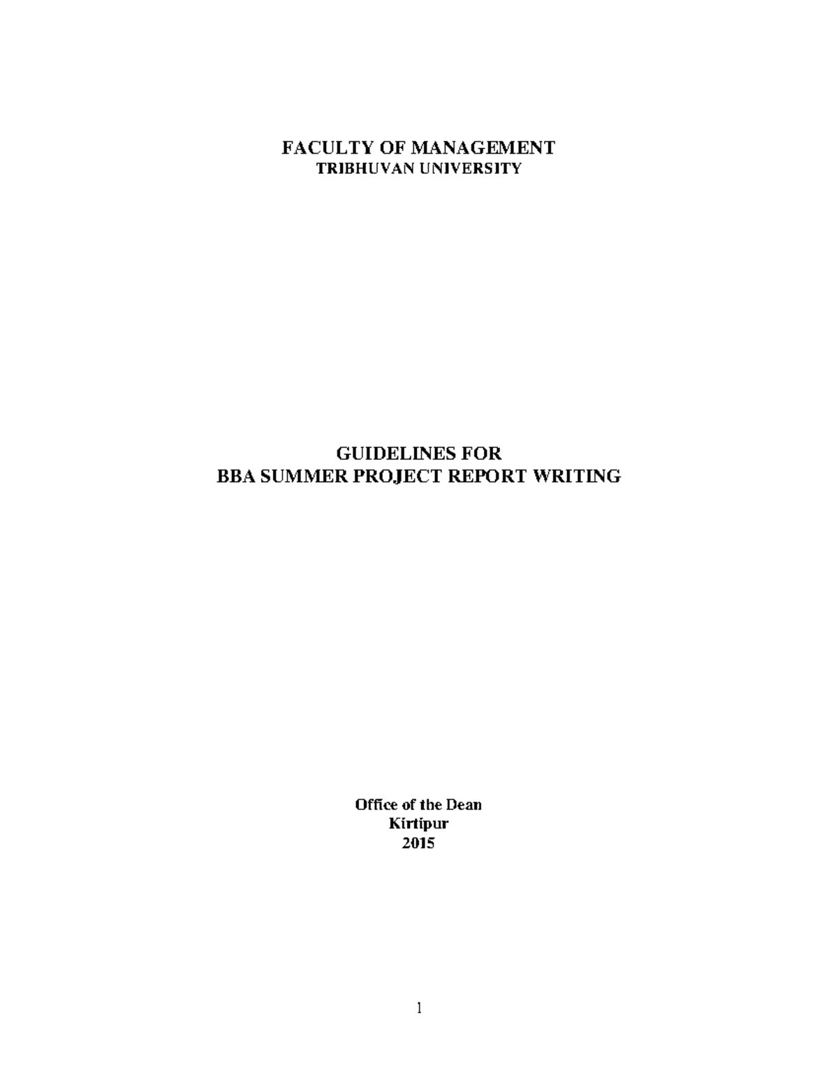 Summerproject - FACULTY OF MANAGEMENT TRIBHUVAN UNIVERSITY GUIDELINES ...