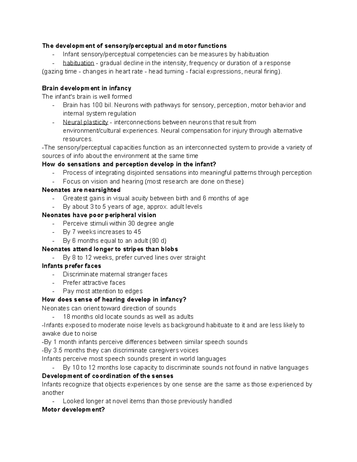 Dev Psych lecture 4: Chapter 5 Dev Tasks - The development of sensory ...