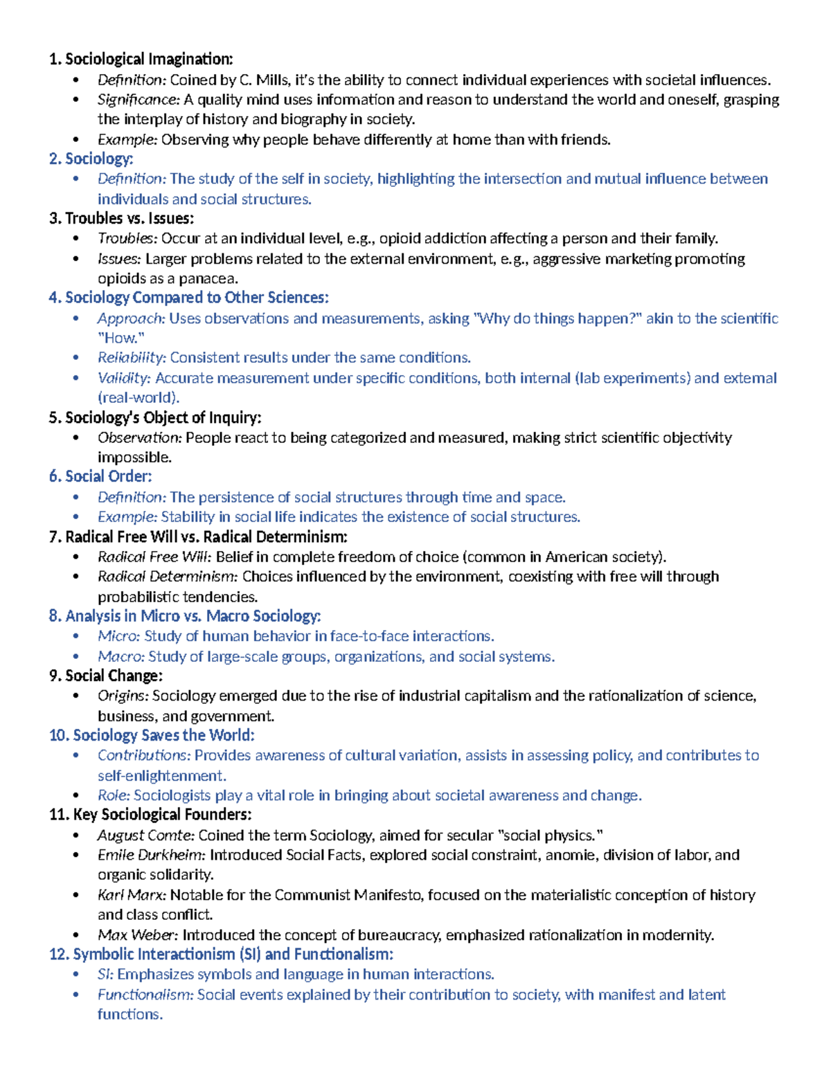 Soc105 exam1 practice sheet - 1. Sociological Imagination: Definition ...