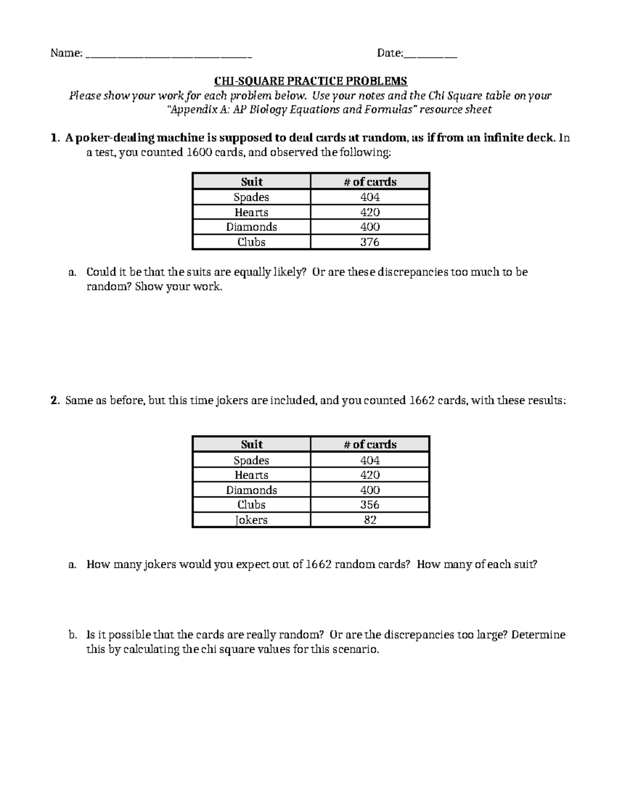 Chi-square practice problems 2014 amended - Name