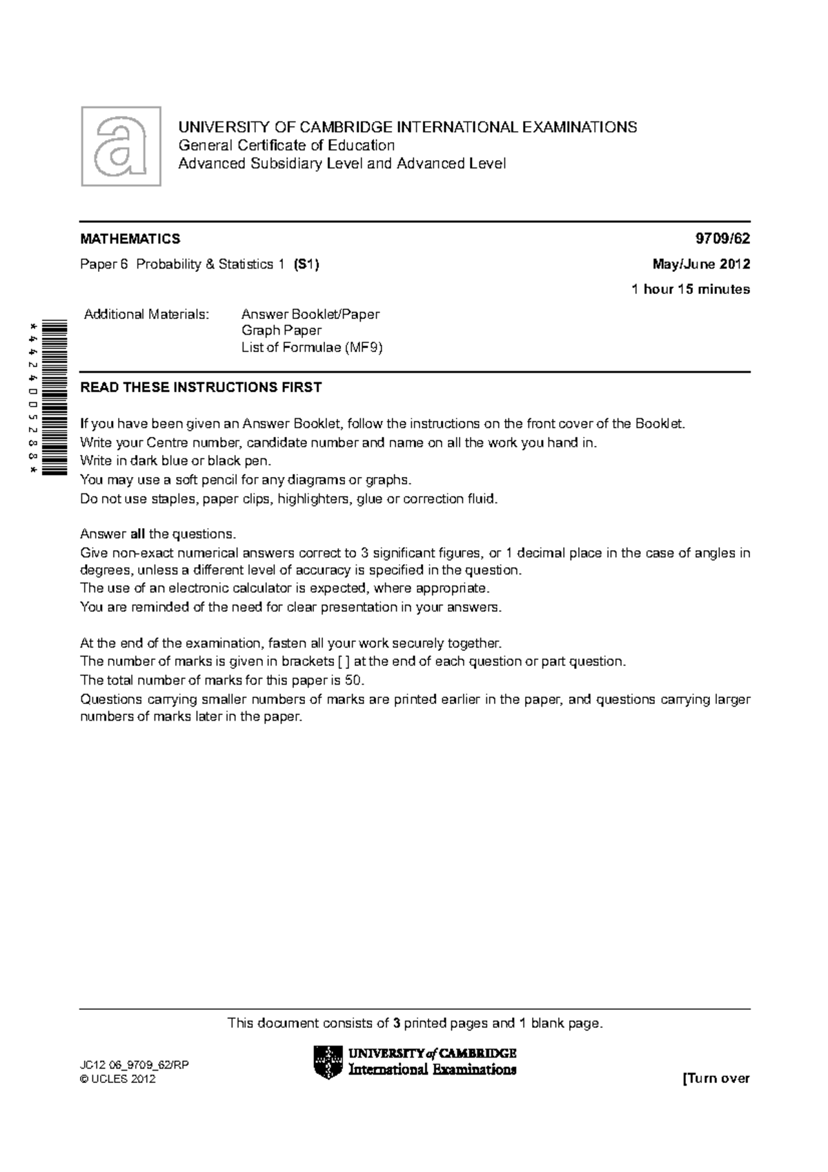 9709 s12 qp 62Cambridge a levels mathematics - 4424005288 UNIVERSITY OF ...