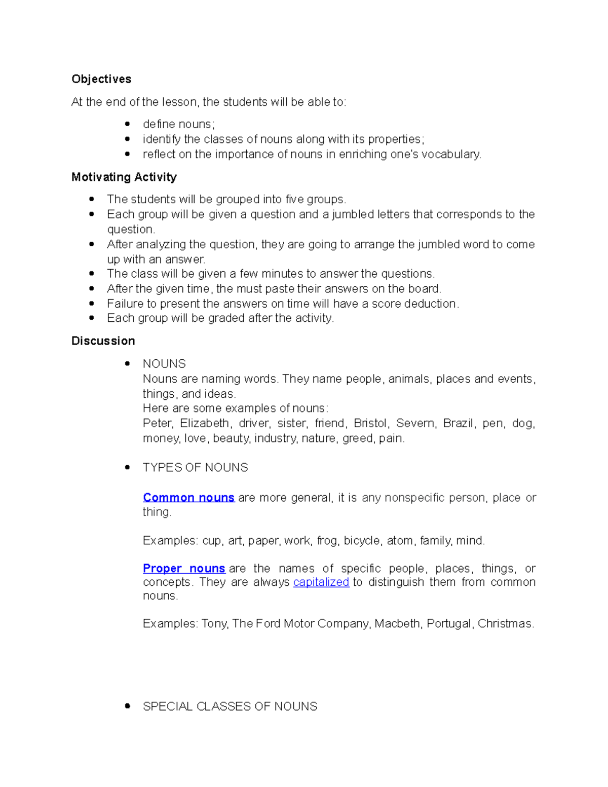 Objectives - Lesson Plan - Objectives At the end of the lesson, the ...
