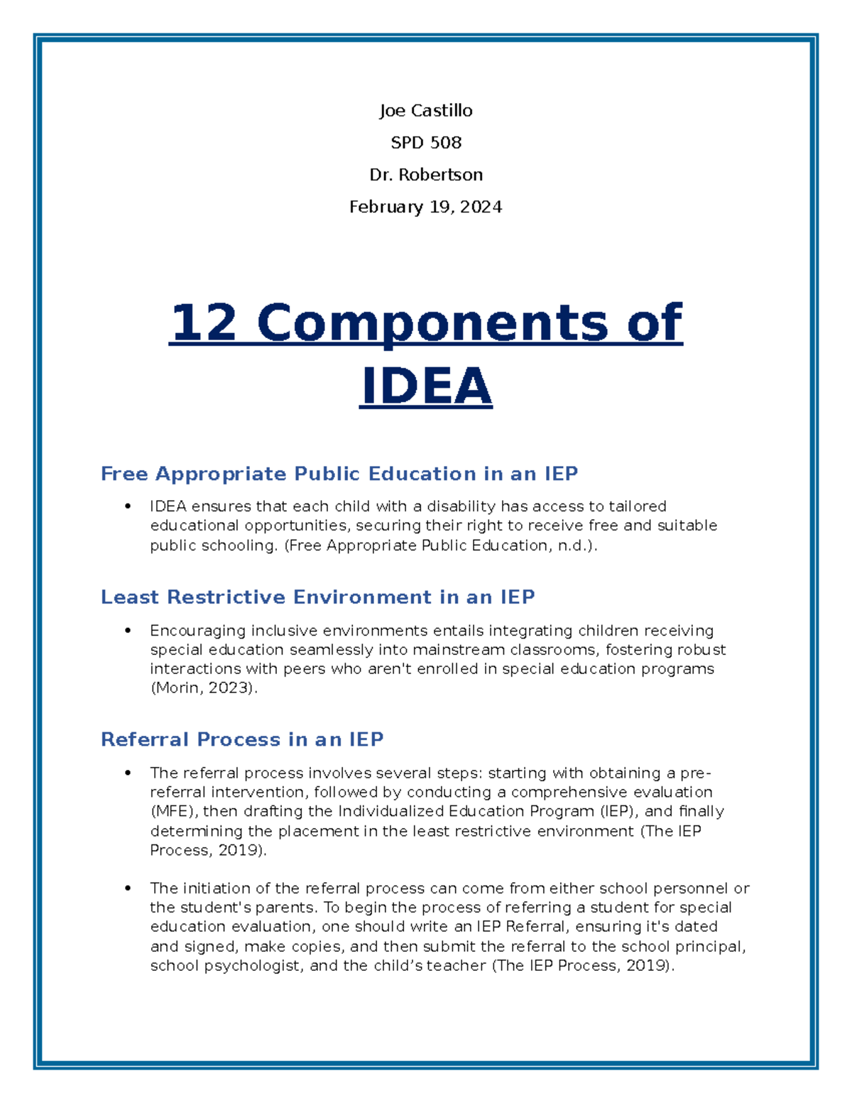 12 components of IDEA - Joe Castillo SPD 508 Dr. Robertson February 19 ...