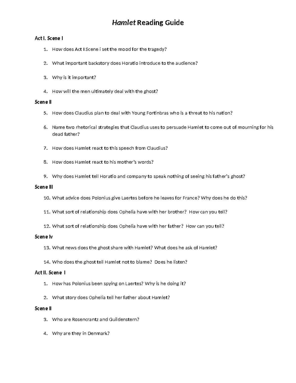 Hamlet+Reading+Guide - Act I. Scene i 1. How does Act I Scene i set the ...