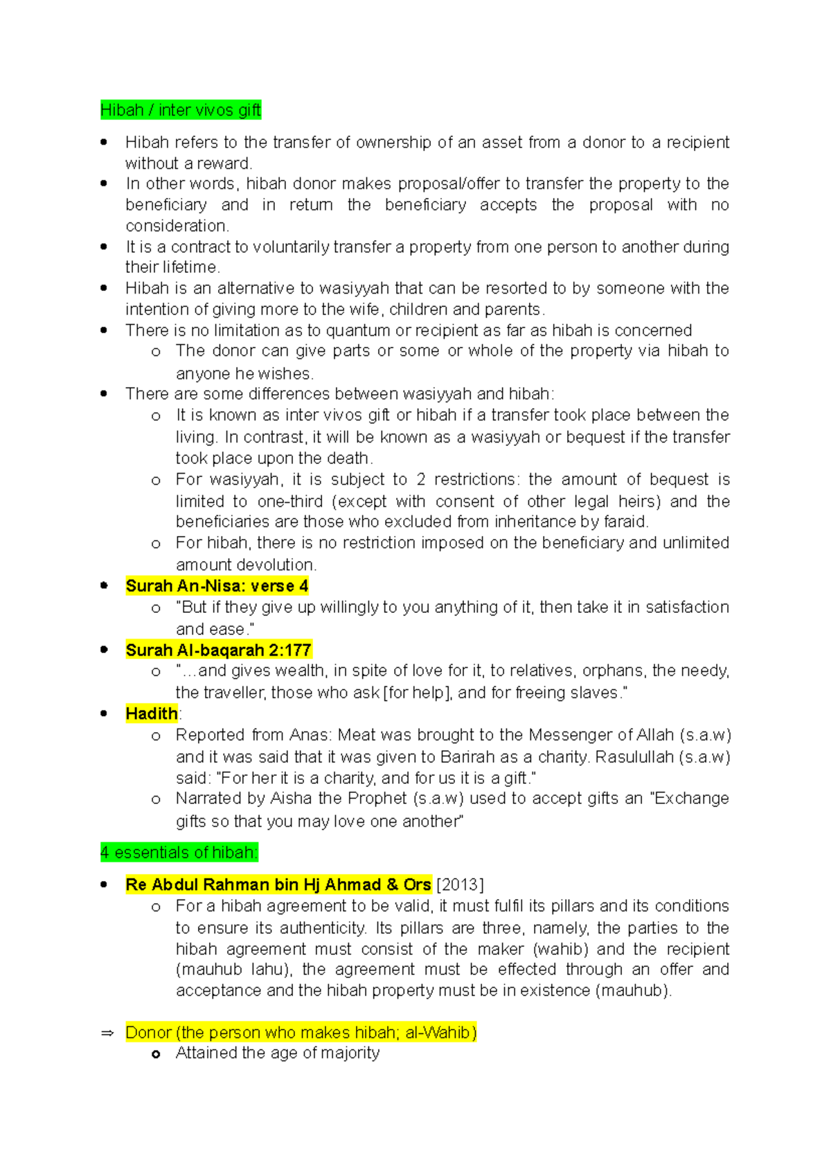 Hibah/Inter vivos gift - Hibah / inter vivos gift Hibah refers to the ...