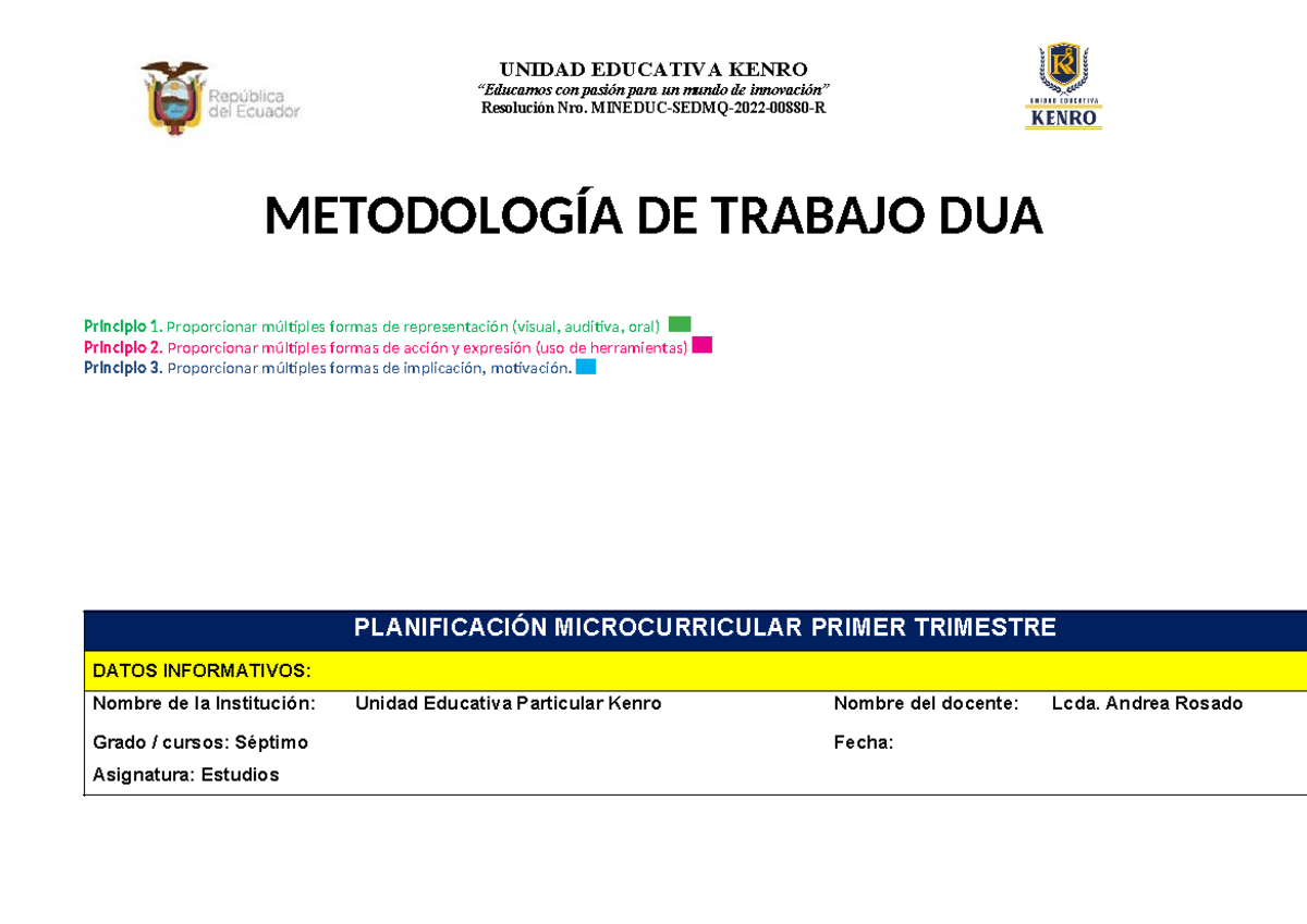 Formato Planificación DUA - “Educamos con pasión para un mundo de ...