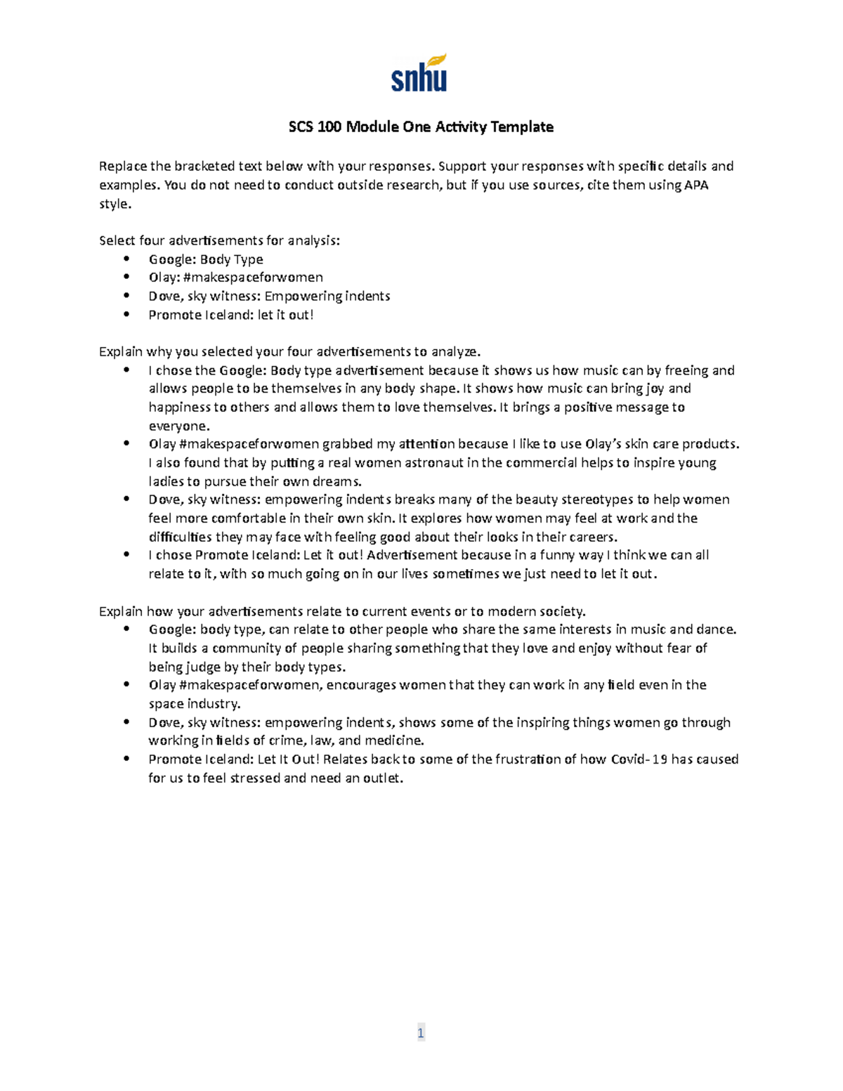 SCS 100 Module One Activity Template - SCS 100 Module One Activity ...