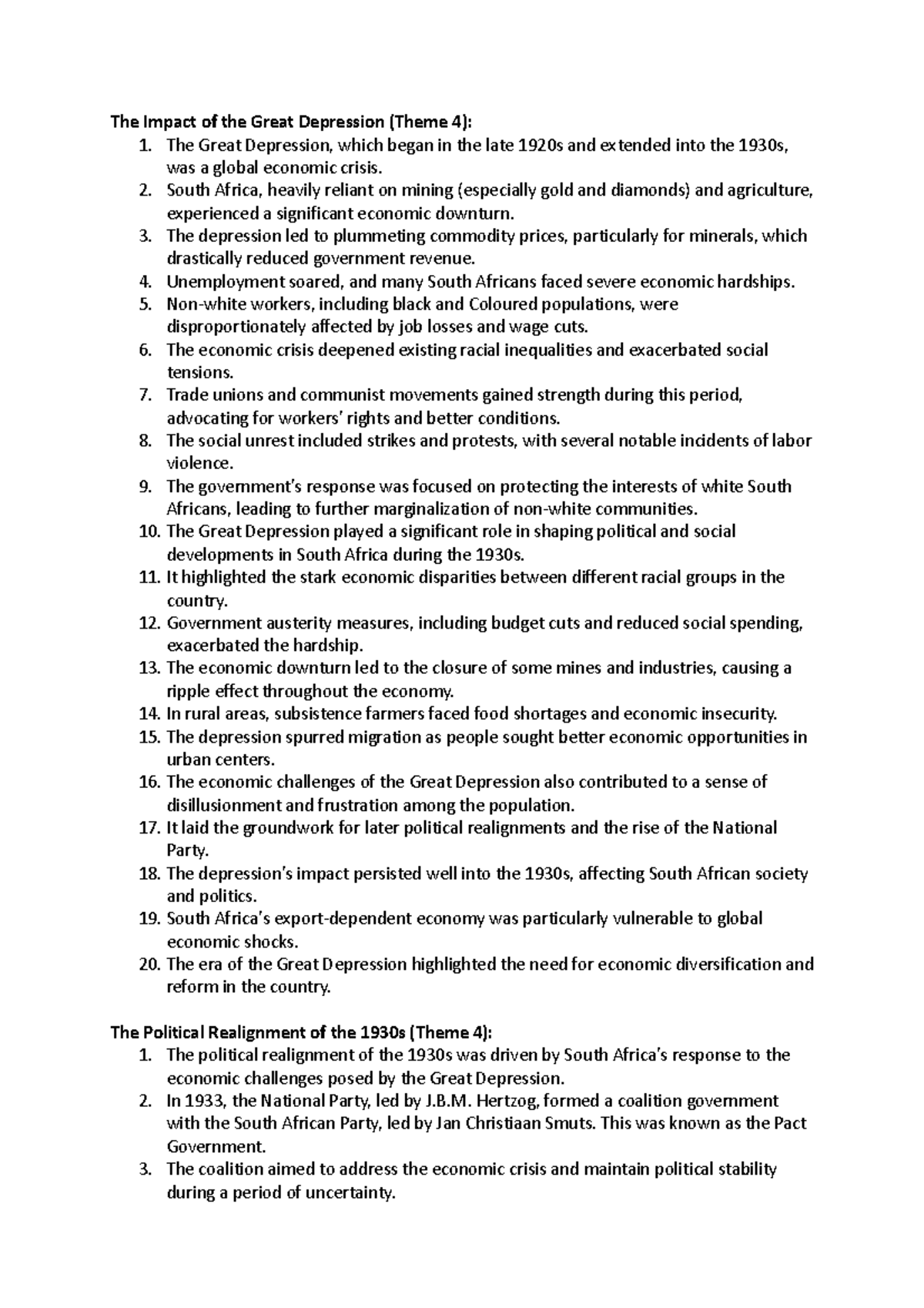 Notes ges220 - The Impact of the Great Depression (Theme 4): 1. The ...