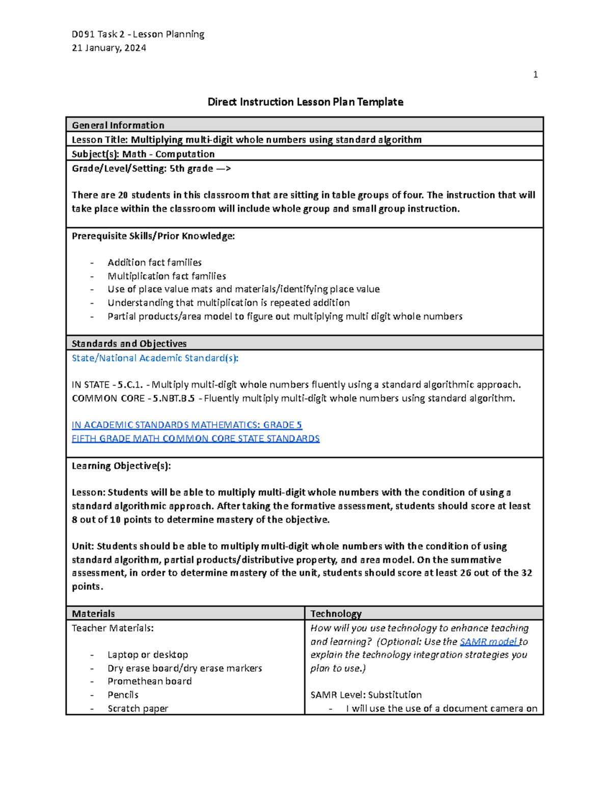 Direct Instruction Lesson Plan Template - D091 - 21 January, 2024 1 Direct Instruction Lesson ...