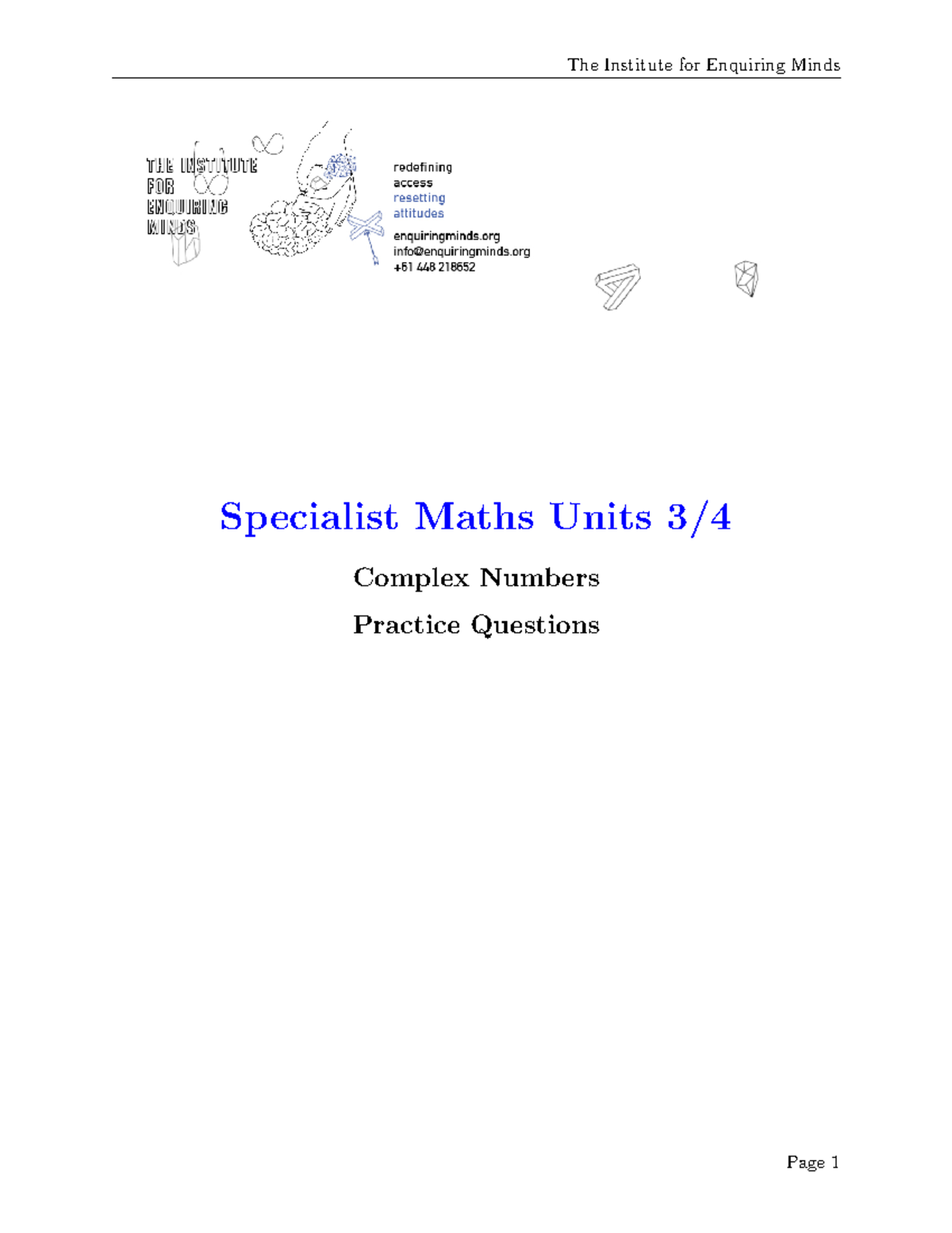 Complex+Number+Questions - Specialist Maths Units 3/ Complex Numbers ...