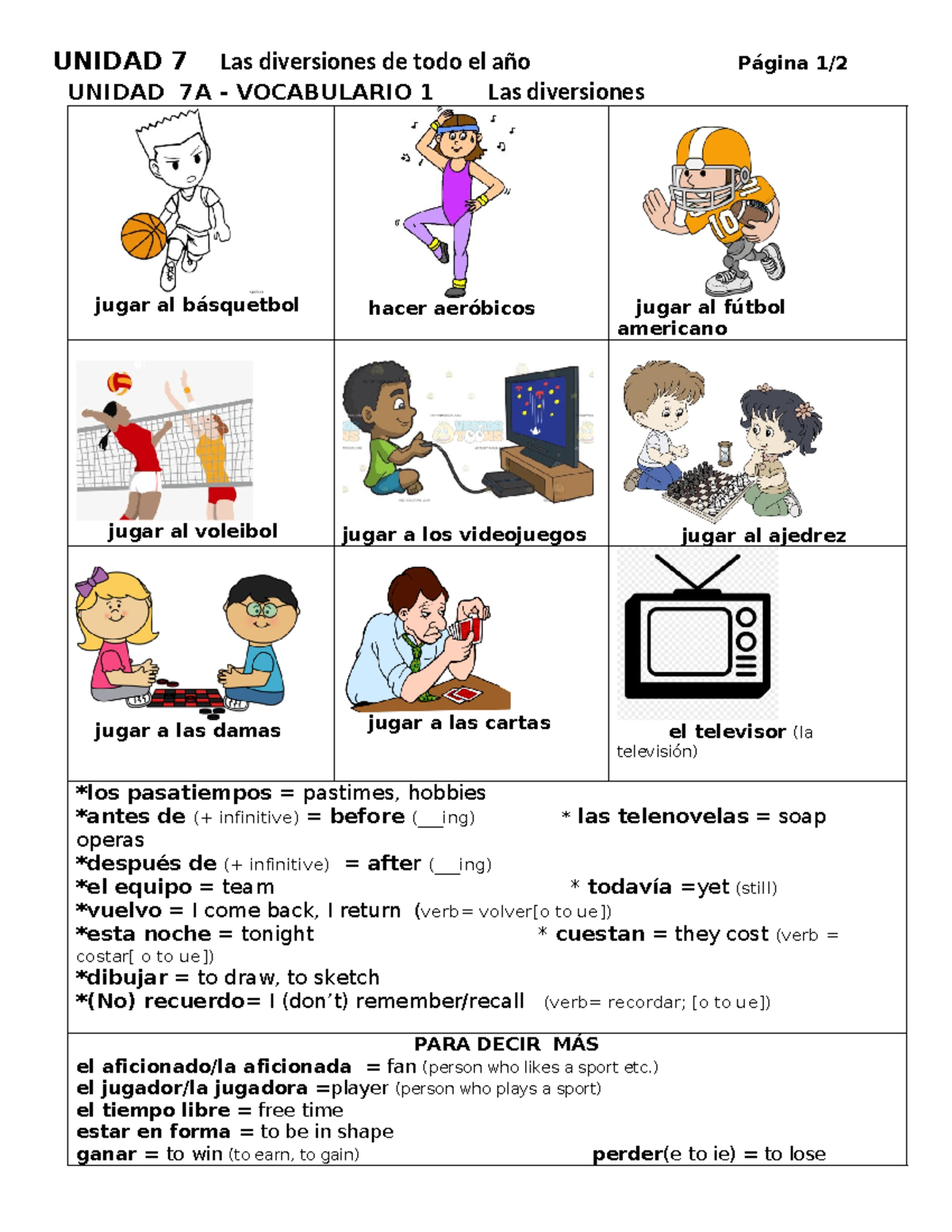 UNIT 7A Vocab 1 - ddeedfefed - UNIDAD 7 Las diversiones de todo el año ...