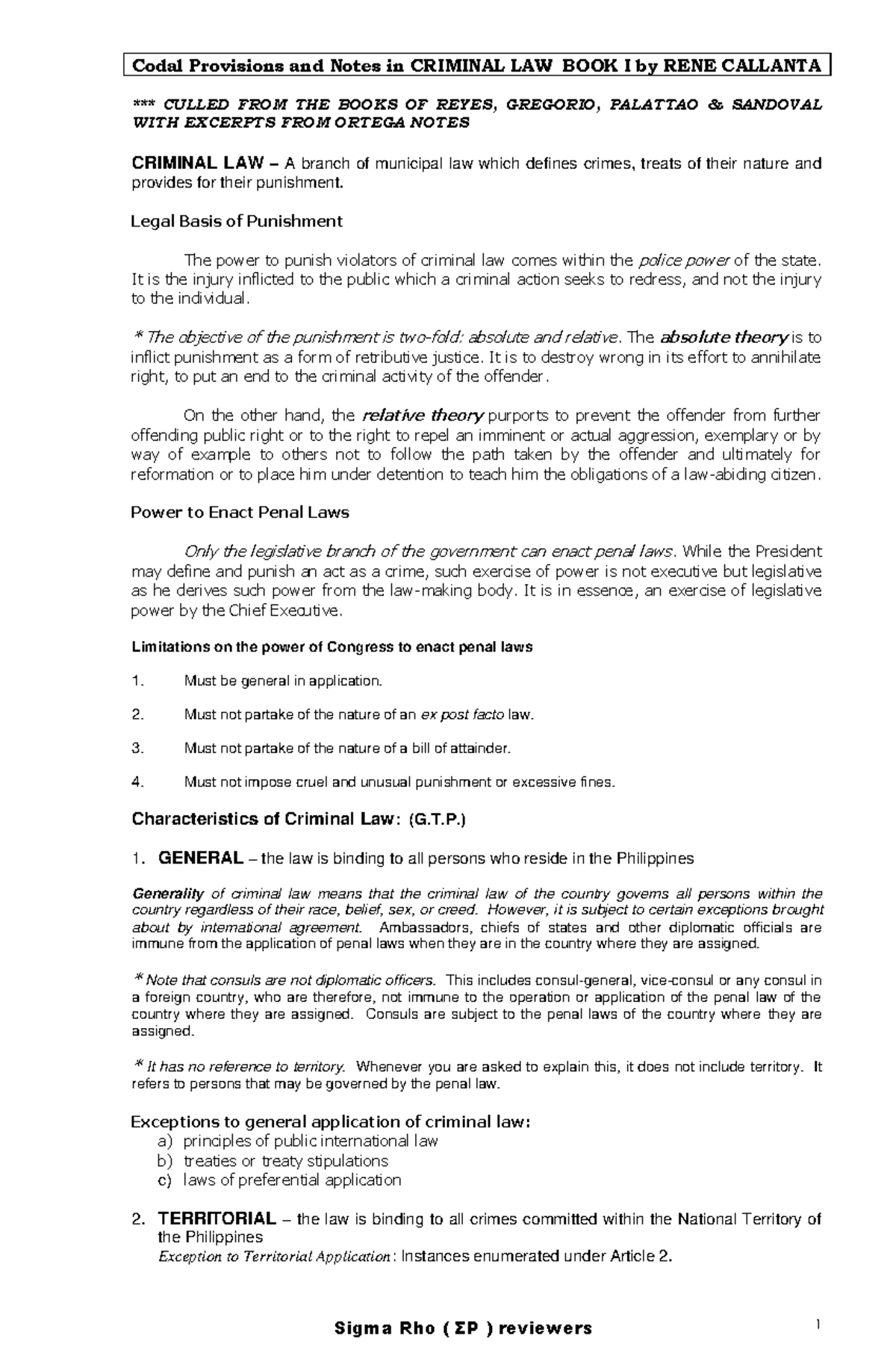 Criminal Law by Callanta - *** CULLED FROM THE BOOKS OF REYES, GREGORIO ...