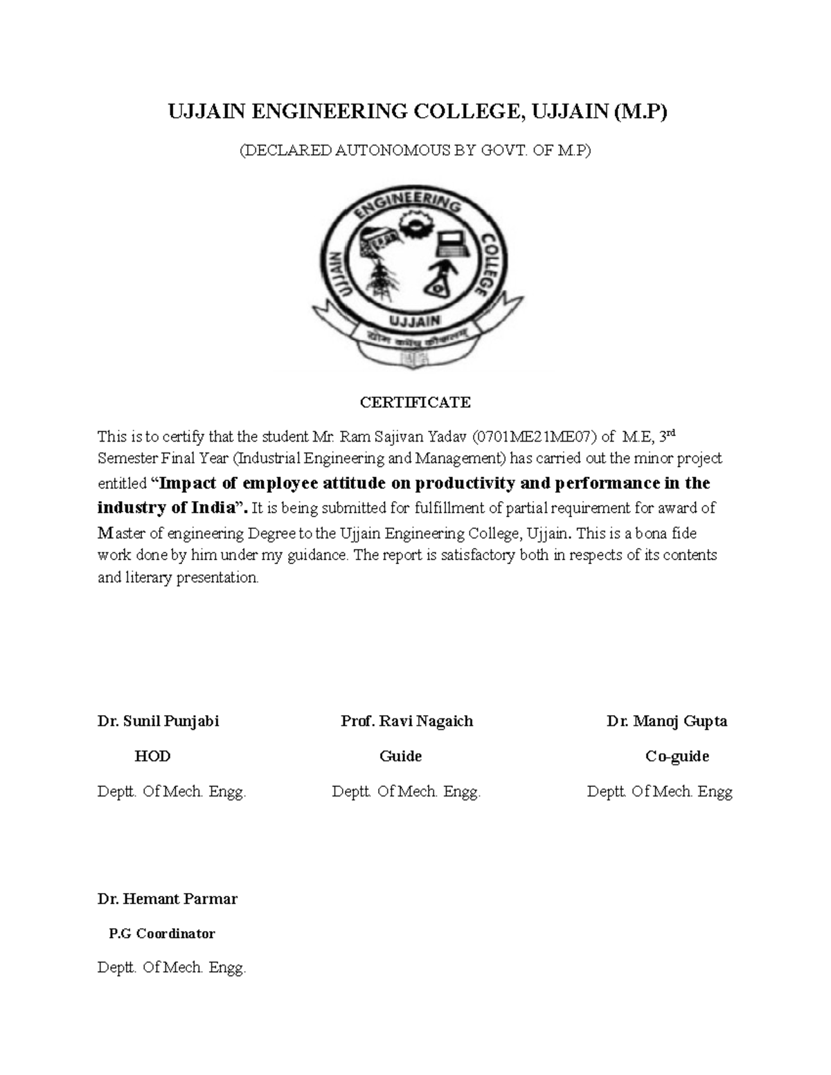 Cert - UJJAIN ENGINEERING COLLEGE, UJJAIN (M) (DECLARED AUTONOMOUS BY ...