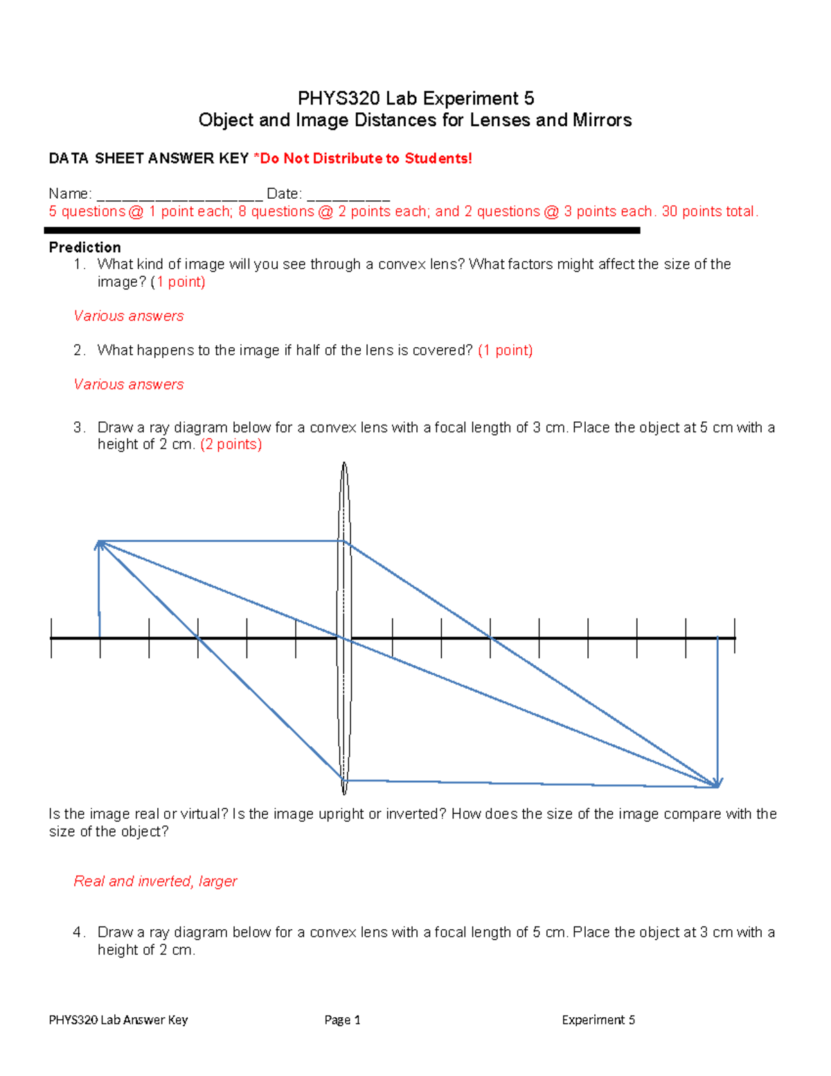 Key - lens lab - PHYS320 Lab Experiment 5 Object and Image Distances ...