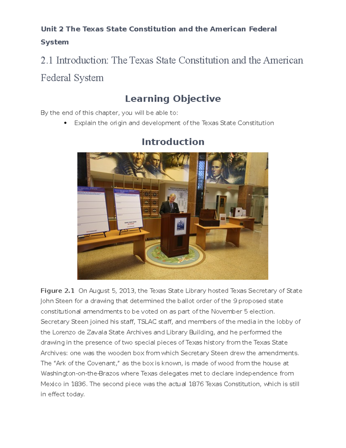 Unit 2 The Texas State Constitution and the American Federal System ...