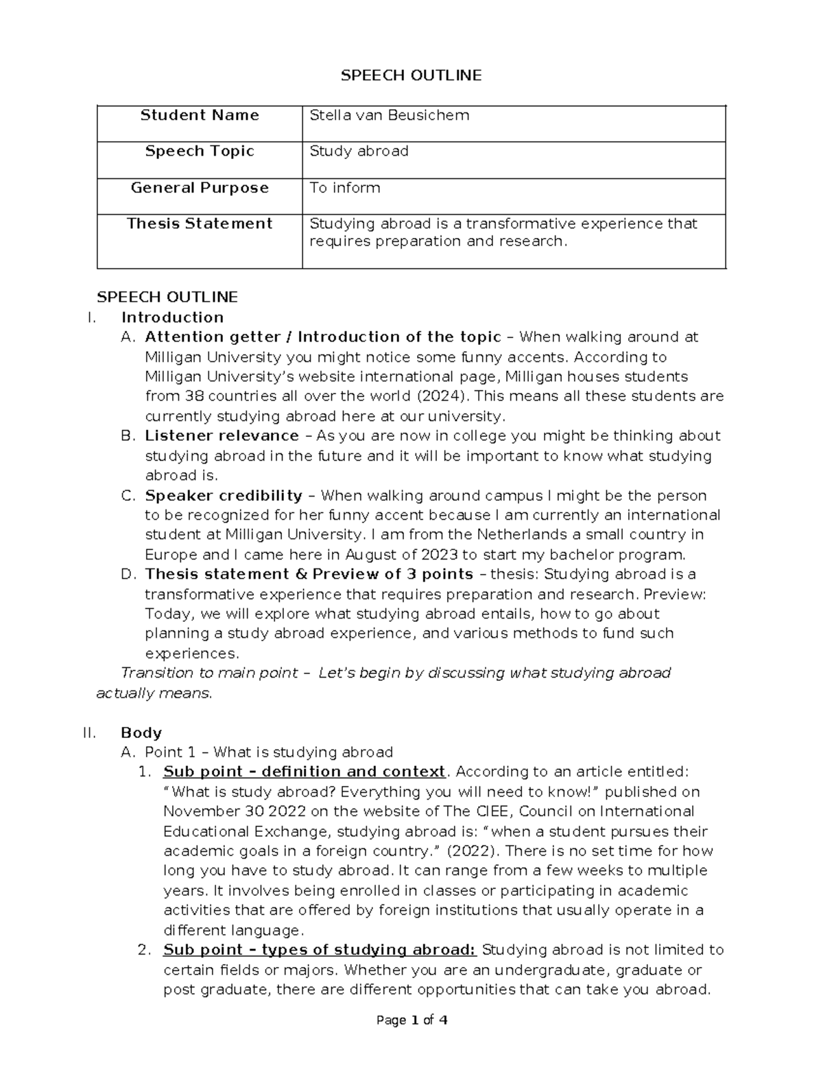 Informative Speech outline Outline Template - SPEECH OUTLINE Student ...
