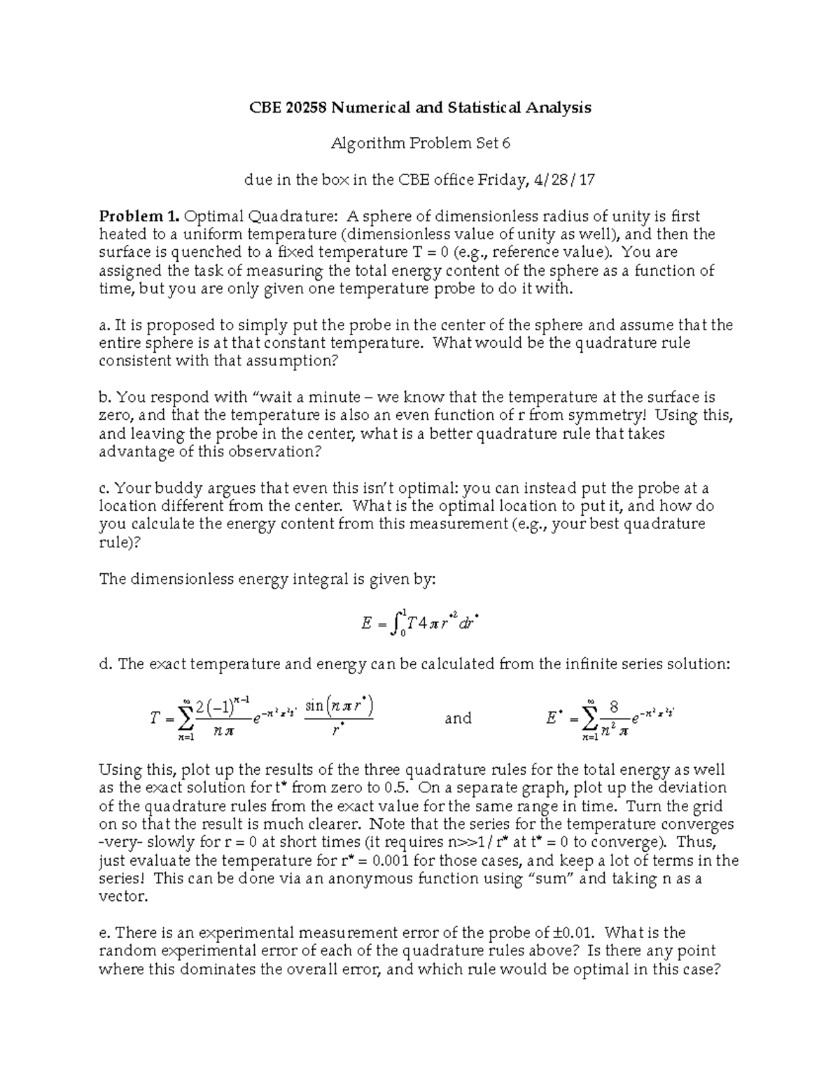 Algorithm Hw 6 Questions CBE 20258 Numerical And Statistical Analysis