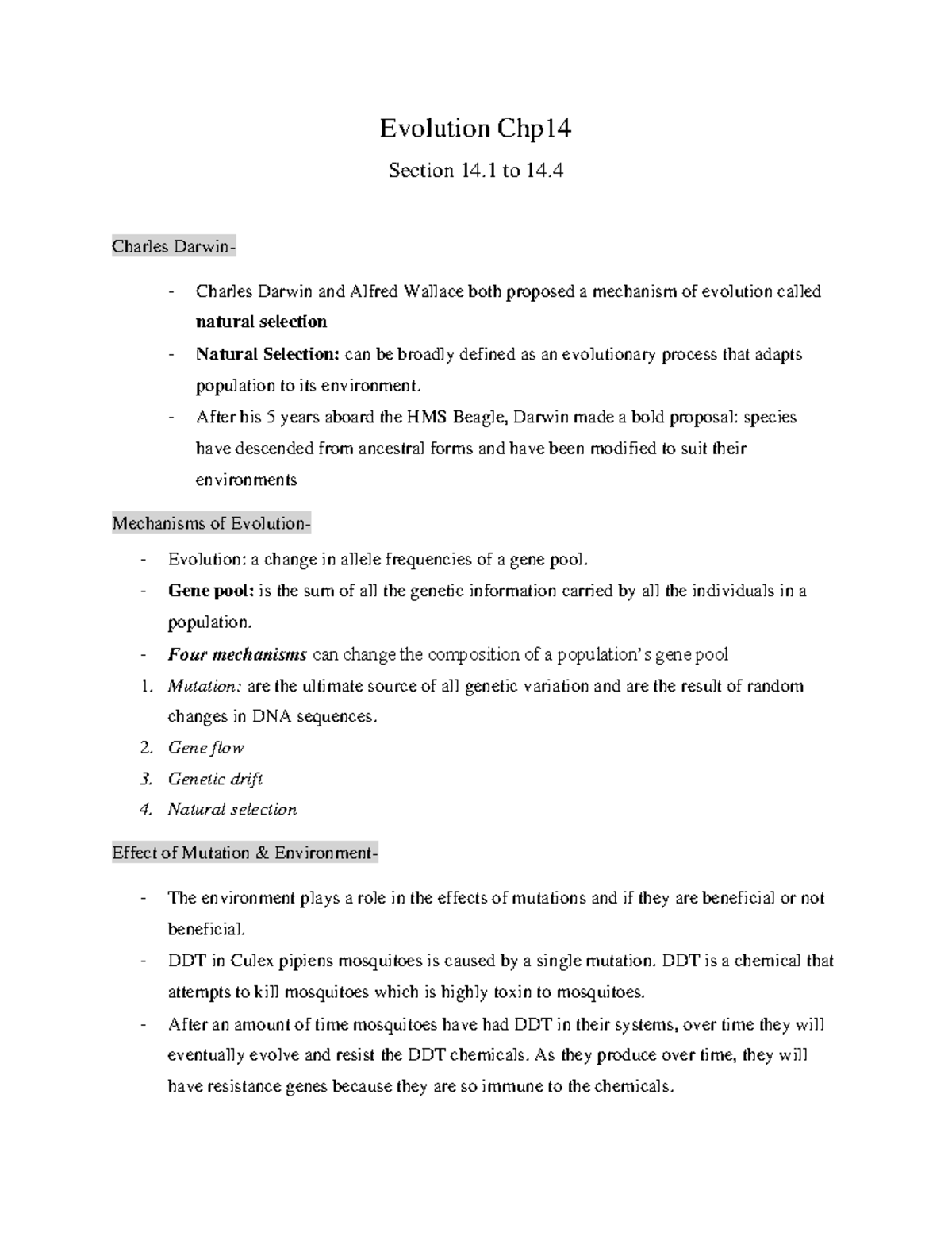 Chp 14 Lecture Notes Bio 105 - Evolution Chp Section 14 to 14. Charles ...