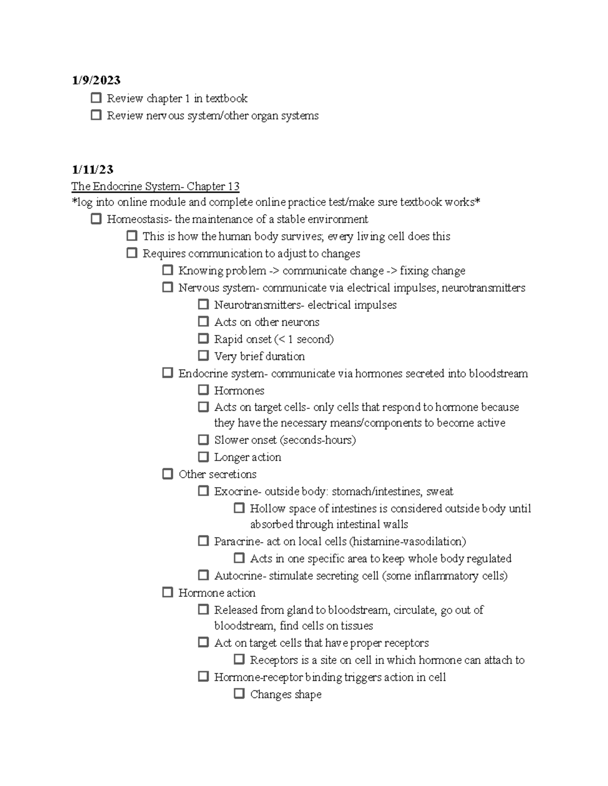 Anatomy and Physiology Notes - 1/9/ Review chapter 1 in textbook Review ...