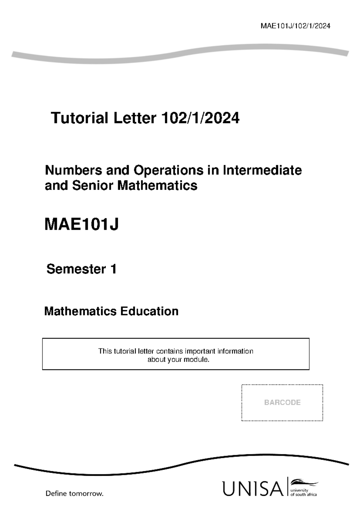 Mae 101j - MAE101J/10 2 / 1 / 2024 Tutorial Letter 10 2 / 1 / 2024 ...