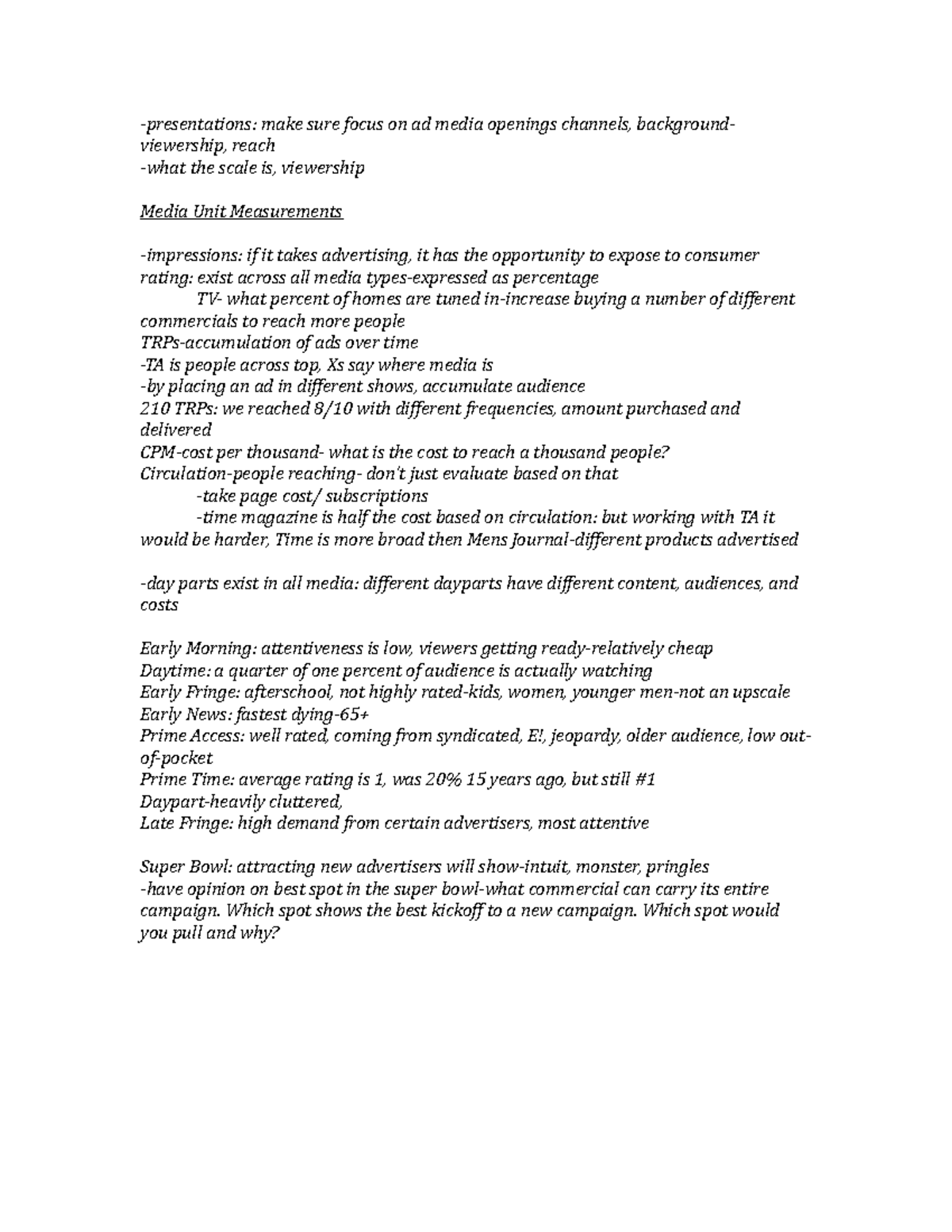 Advertising media 1/22 notes -presentations: make sure focus on ad ...