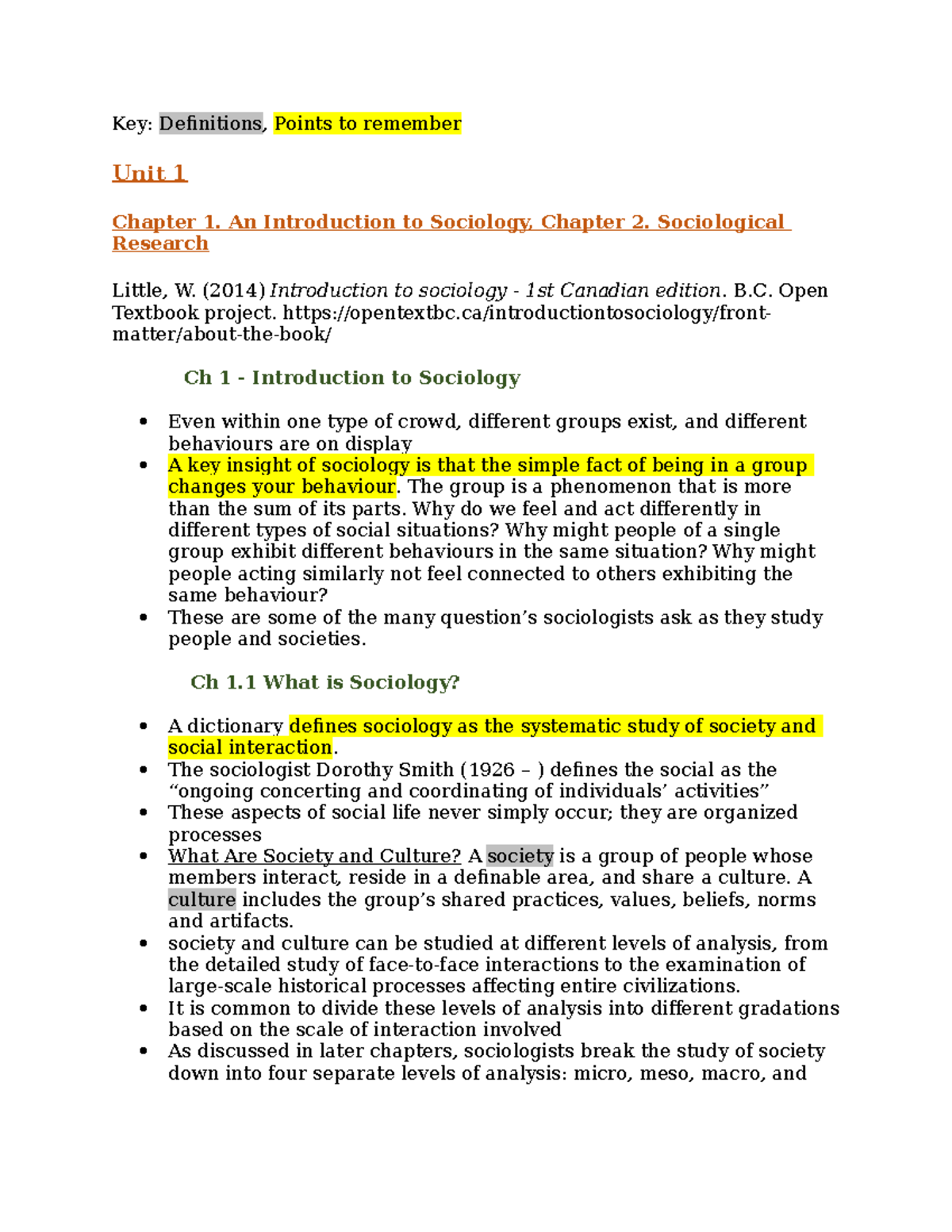 SOC 1502 notes - Key: Definitions, Points to remember Unit 1 Chapter 1 ...