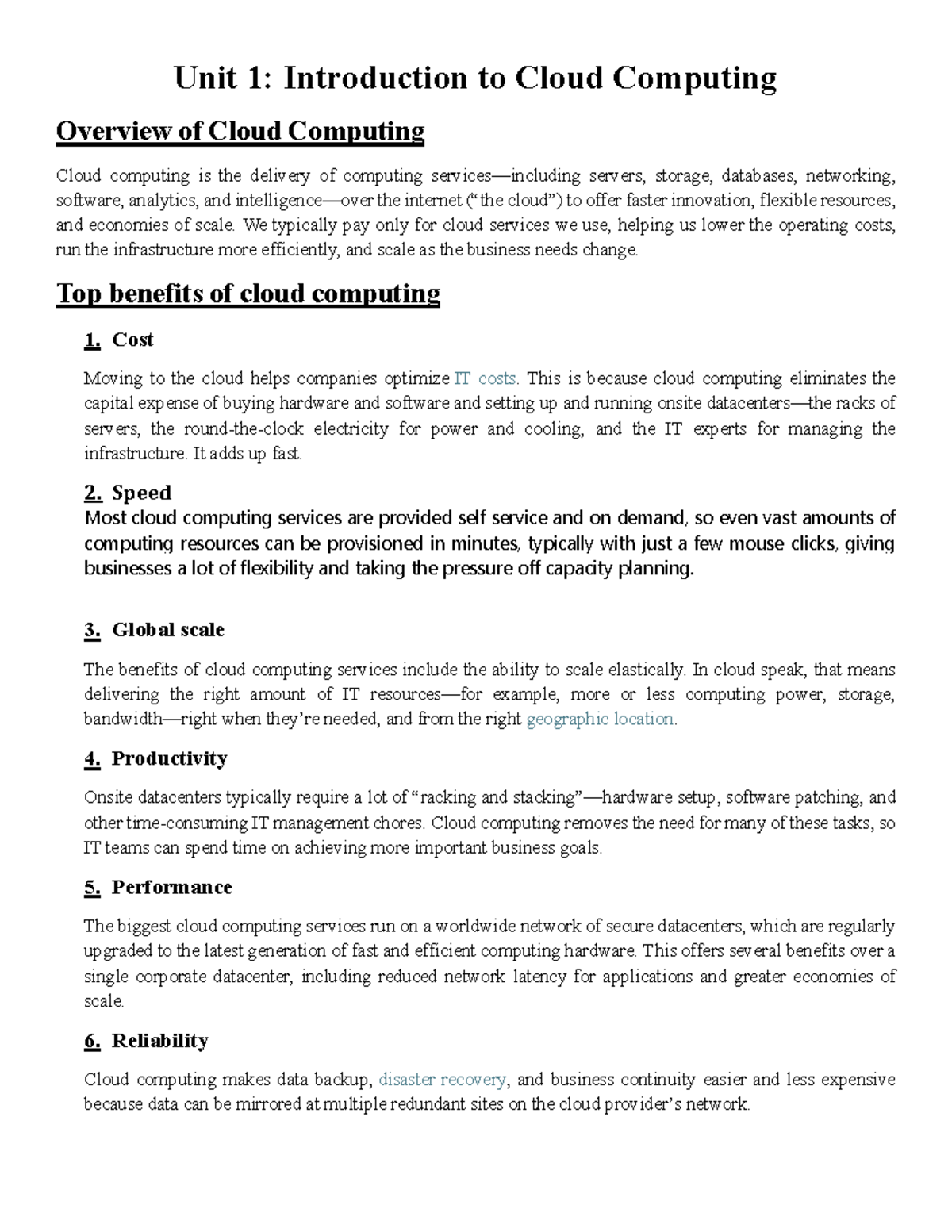 Unit 1 Complete Notes Cloud Computing Unit 1 Unit 1 Introduction