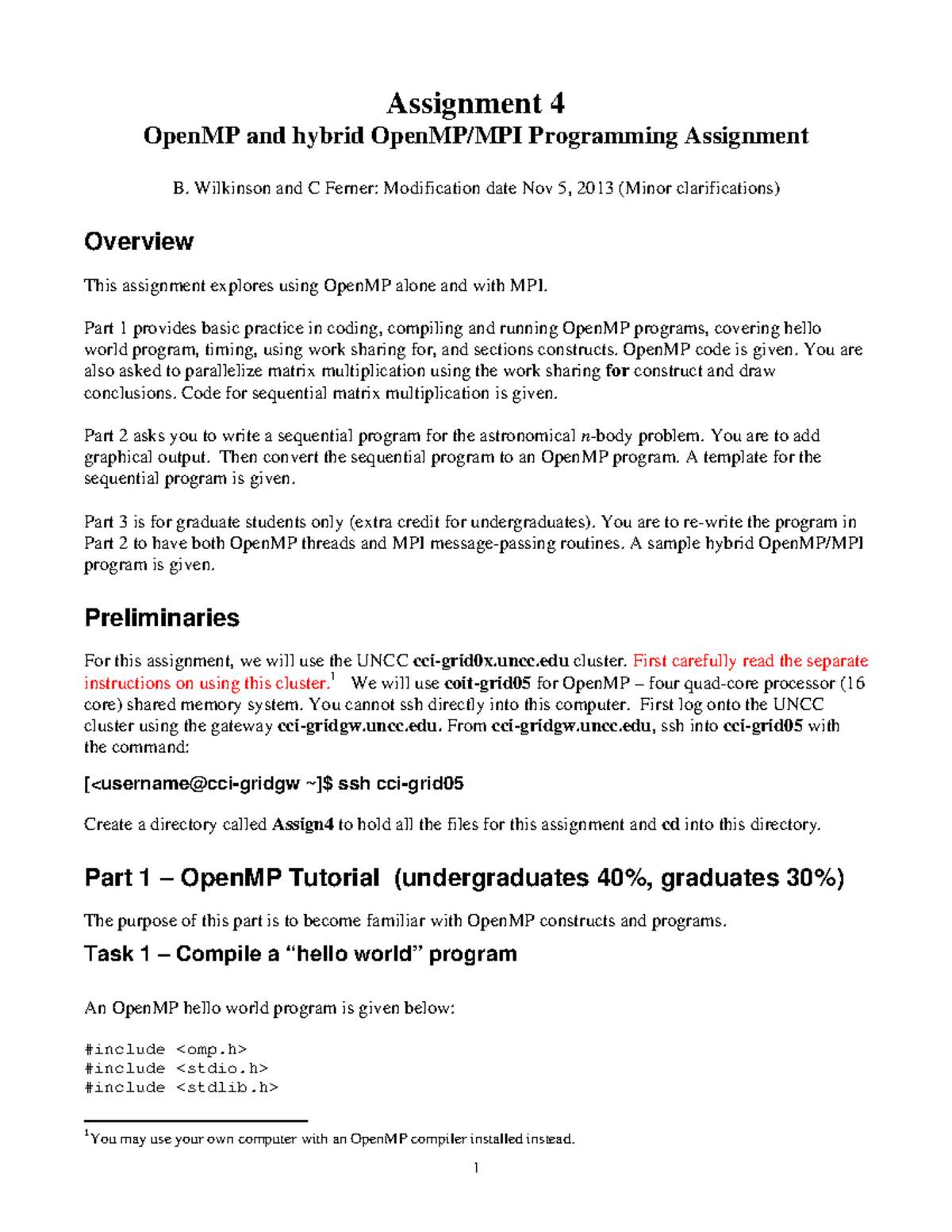 Assign course useful - Assignment 4 OpenMP and hybrid OpenMP/MPI Programming Assignment B ...