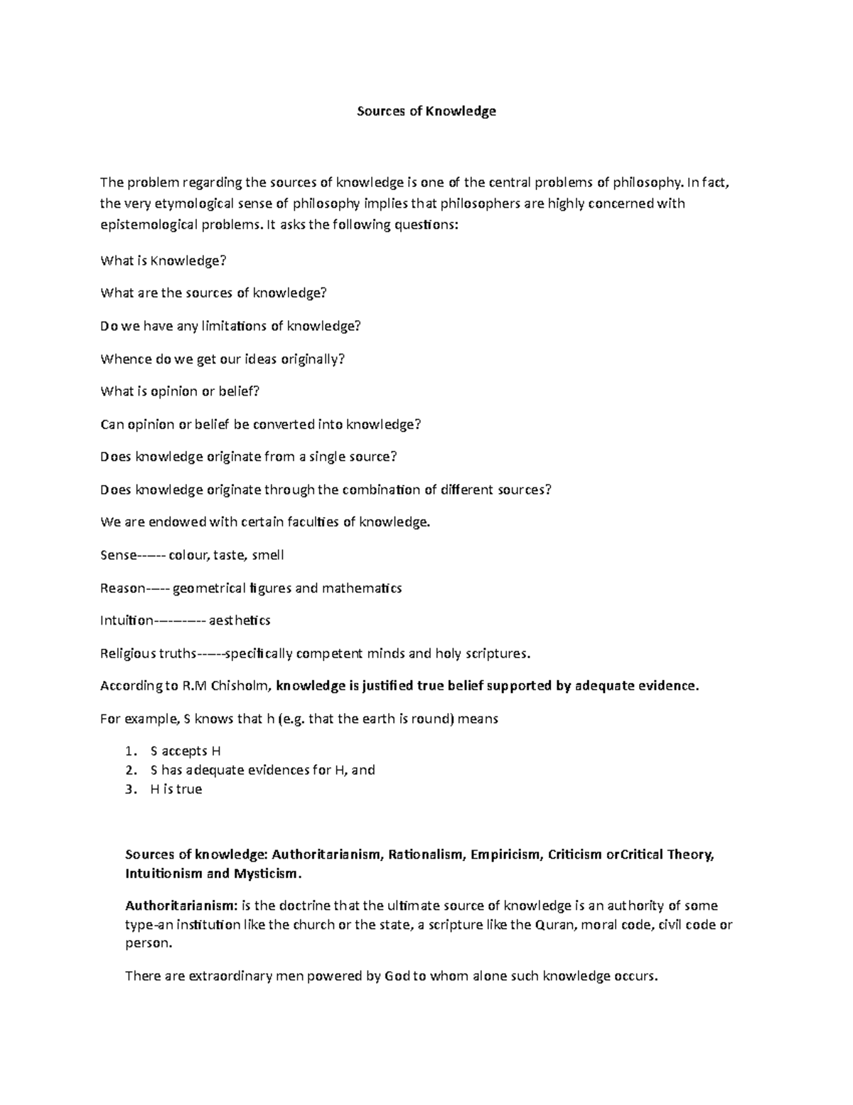 Sources of Knowledge - this is note - Sources of Knowledge The problem ...