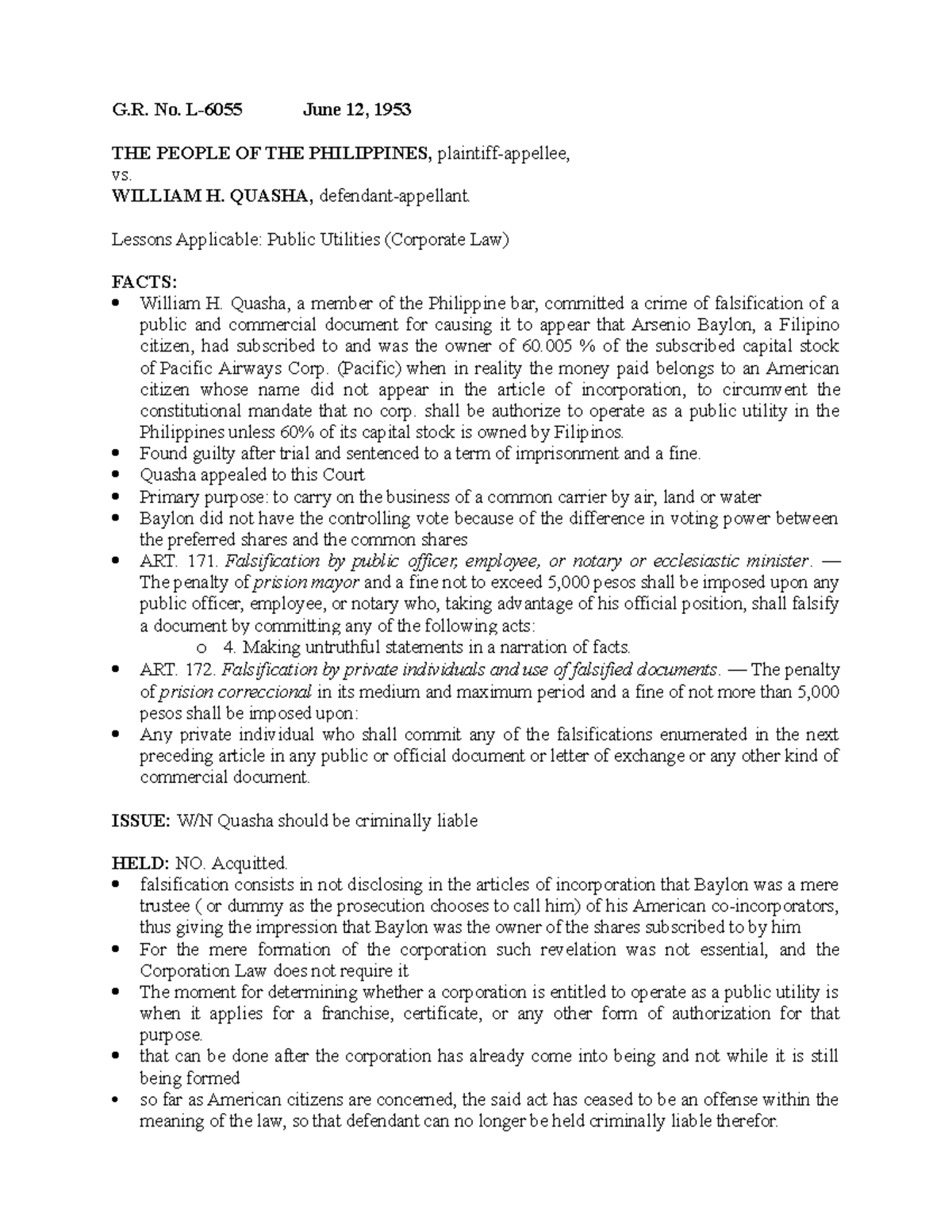 209406405 16 People vs Quasha digested docx - G. No. L-6055 June 12 ...