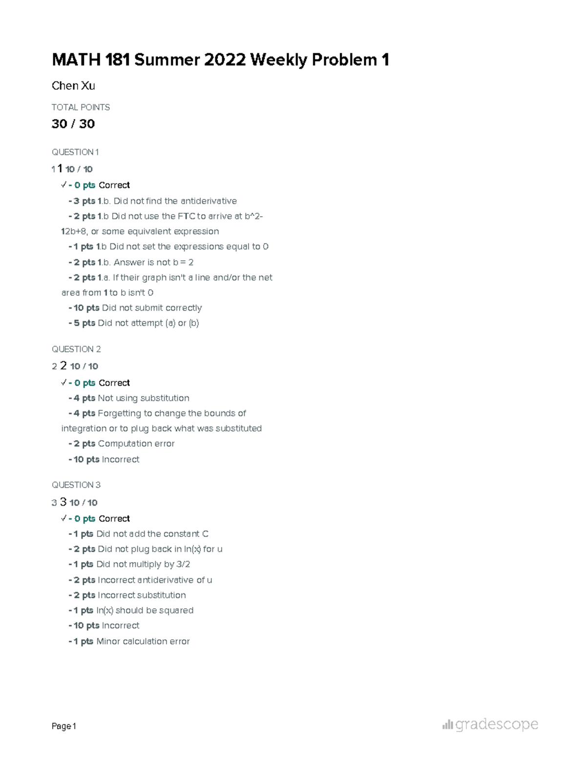 Wp1 answer Math 181 summer - MATH 181 Summer 2022 Weekly Problem 1 Chen ...