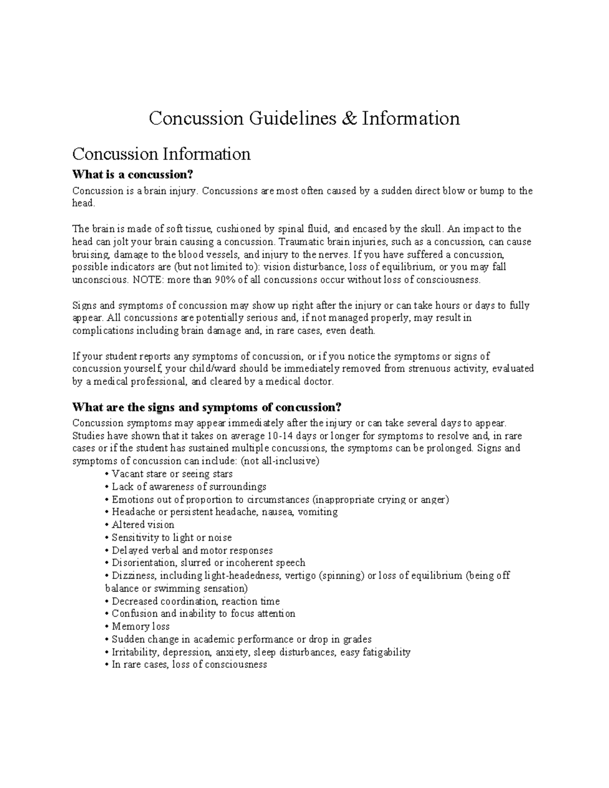 Go to the GCH Marching Sharks Band - Concussion Guidelines ...