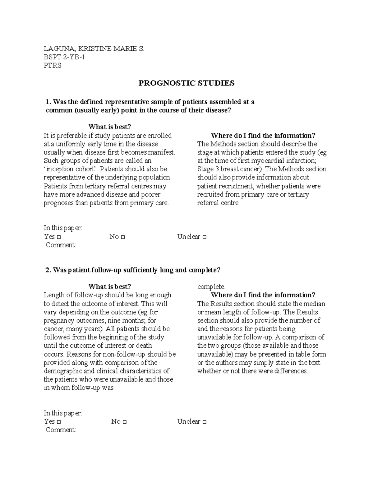 Prognostic- Studies - none - LAGUNA, KRISTINE MARIE S. BSPT 2-YB- PTRS ...