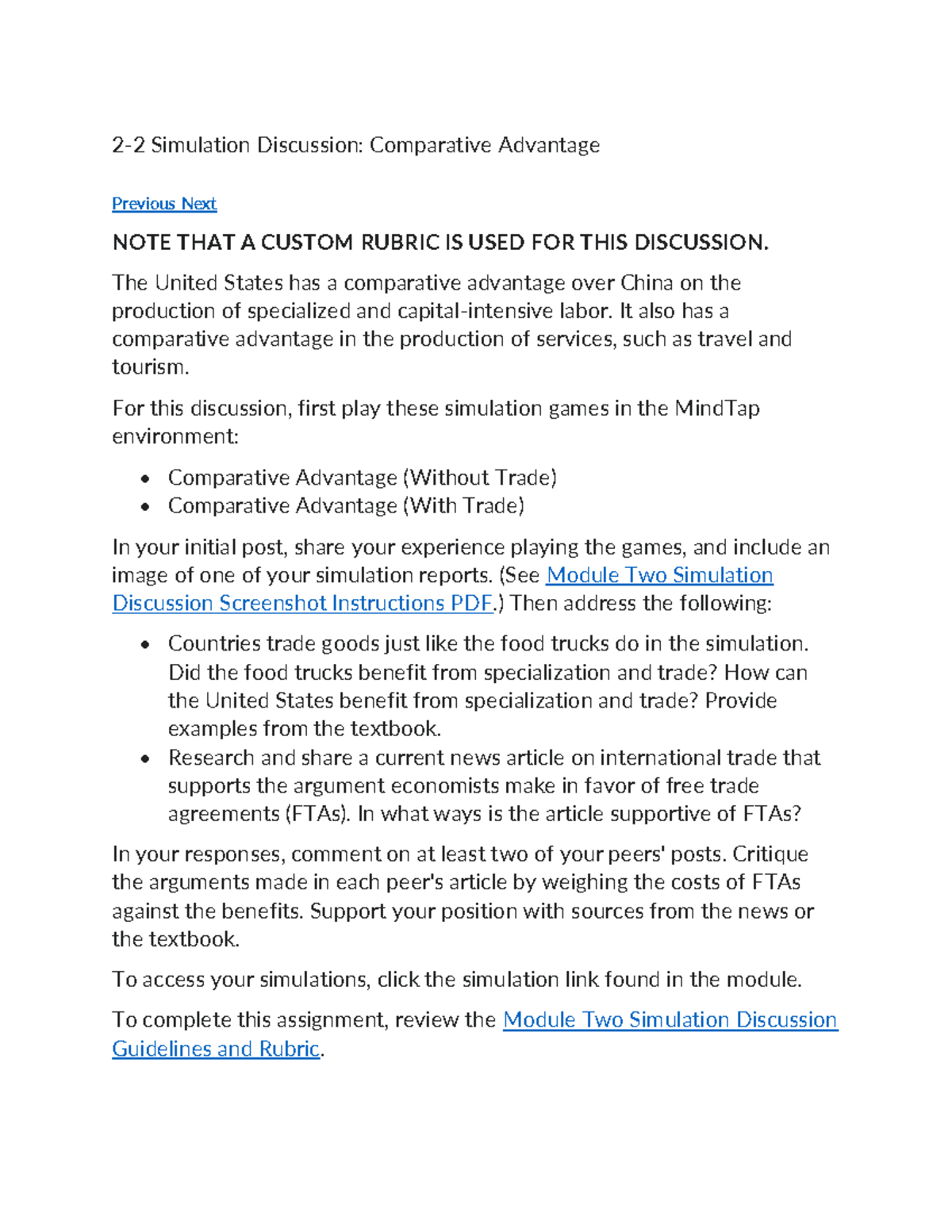 2-2 Simulation Discussion: Comparative Advantage - The United States ...