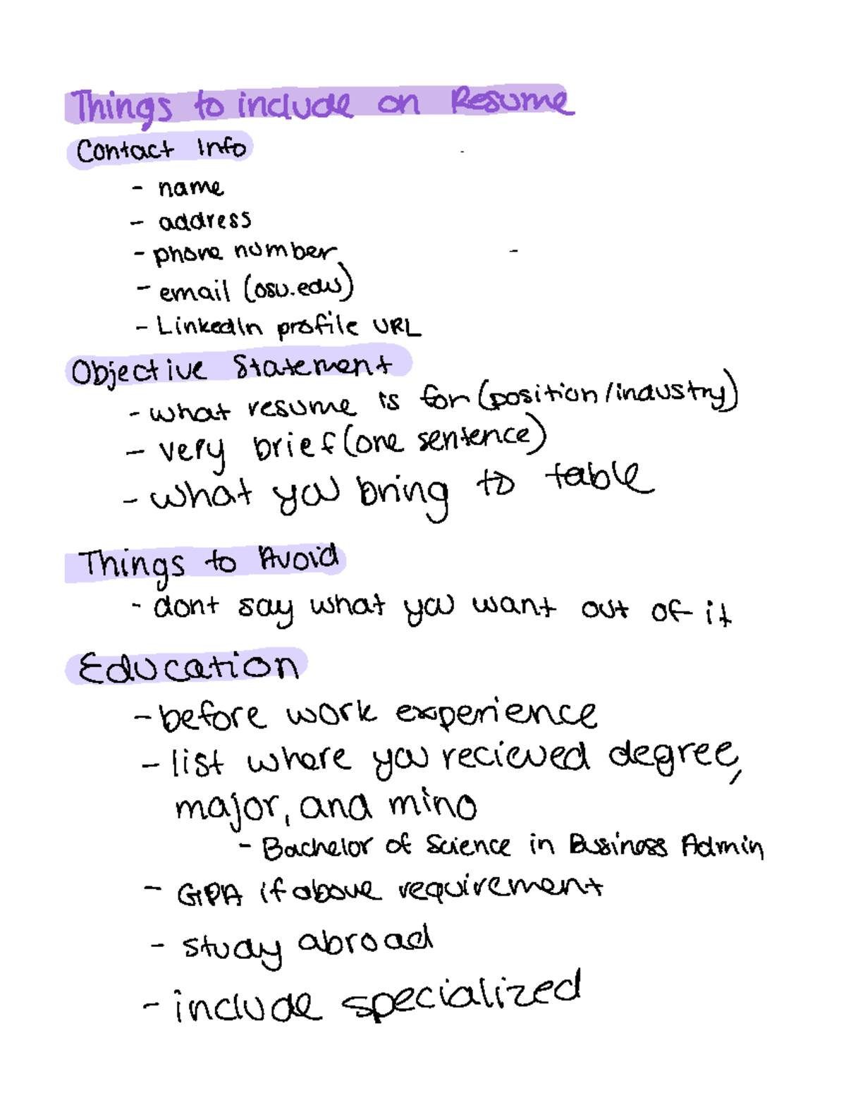 Resume Workshop - things to include on Resume Contact Info name address ...